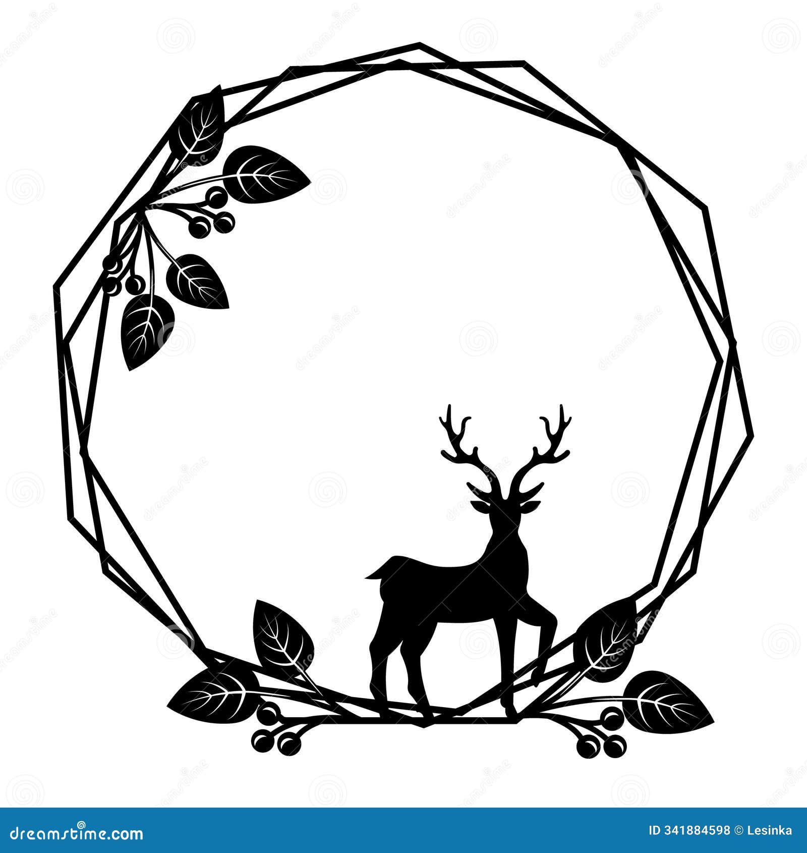 Christmas Decorative Frame with Deer, Black Silhouette Stock ...