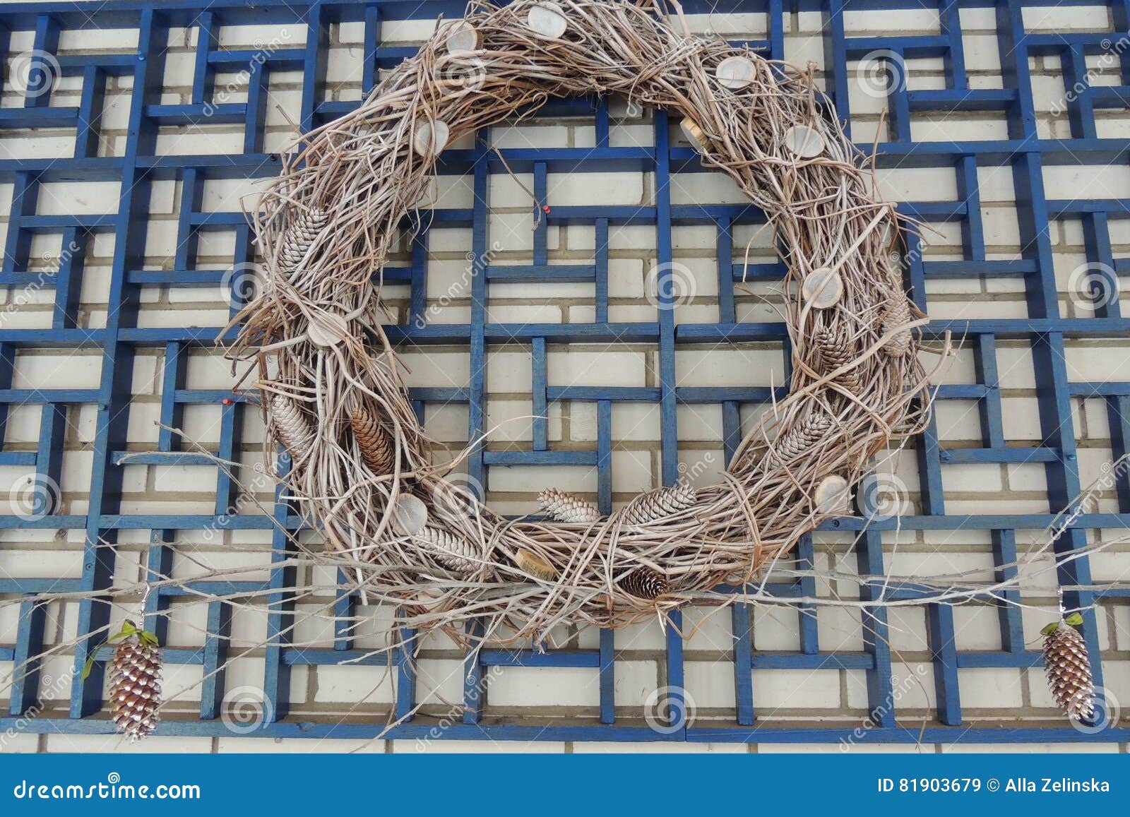 Christmas Decorative Wreath of Twigs Stock Image - Image of blue, large ...