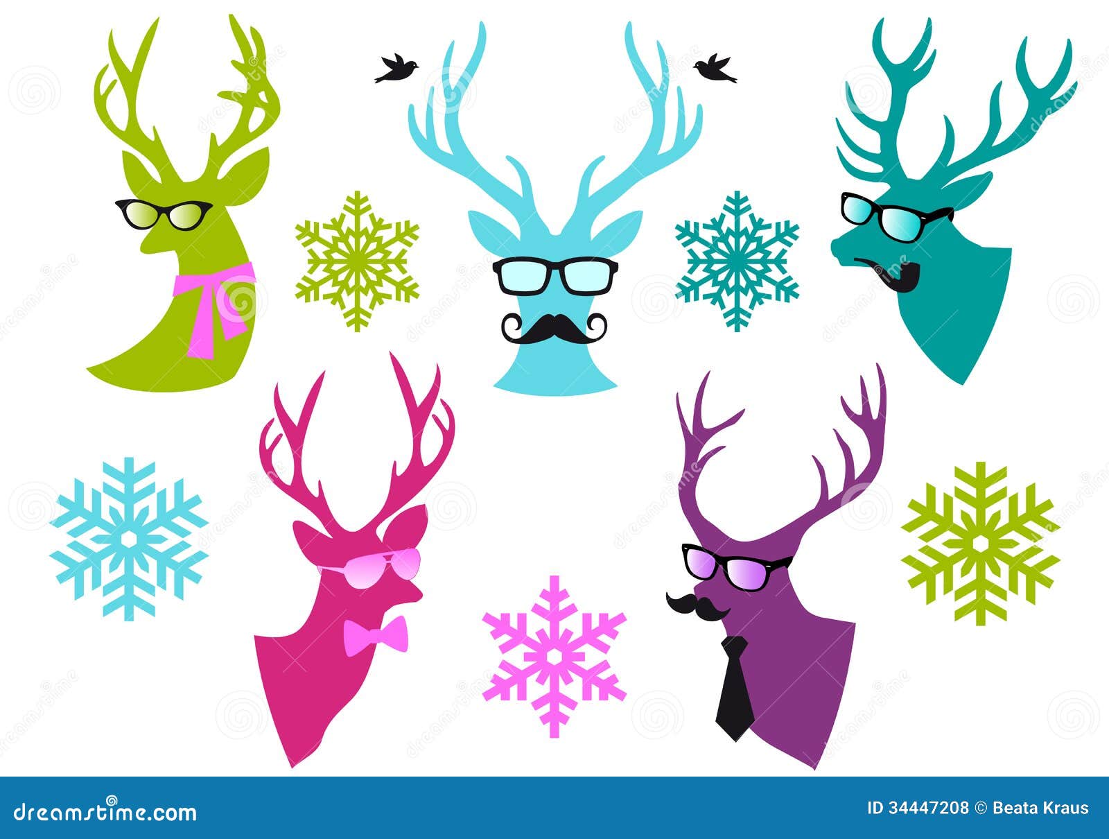 Christmas Deer Heads, Vector Set Stock Vector - Illustration of green ...