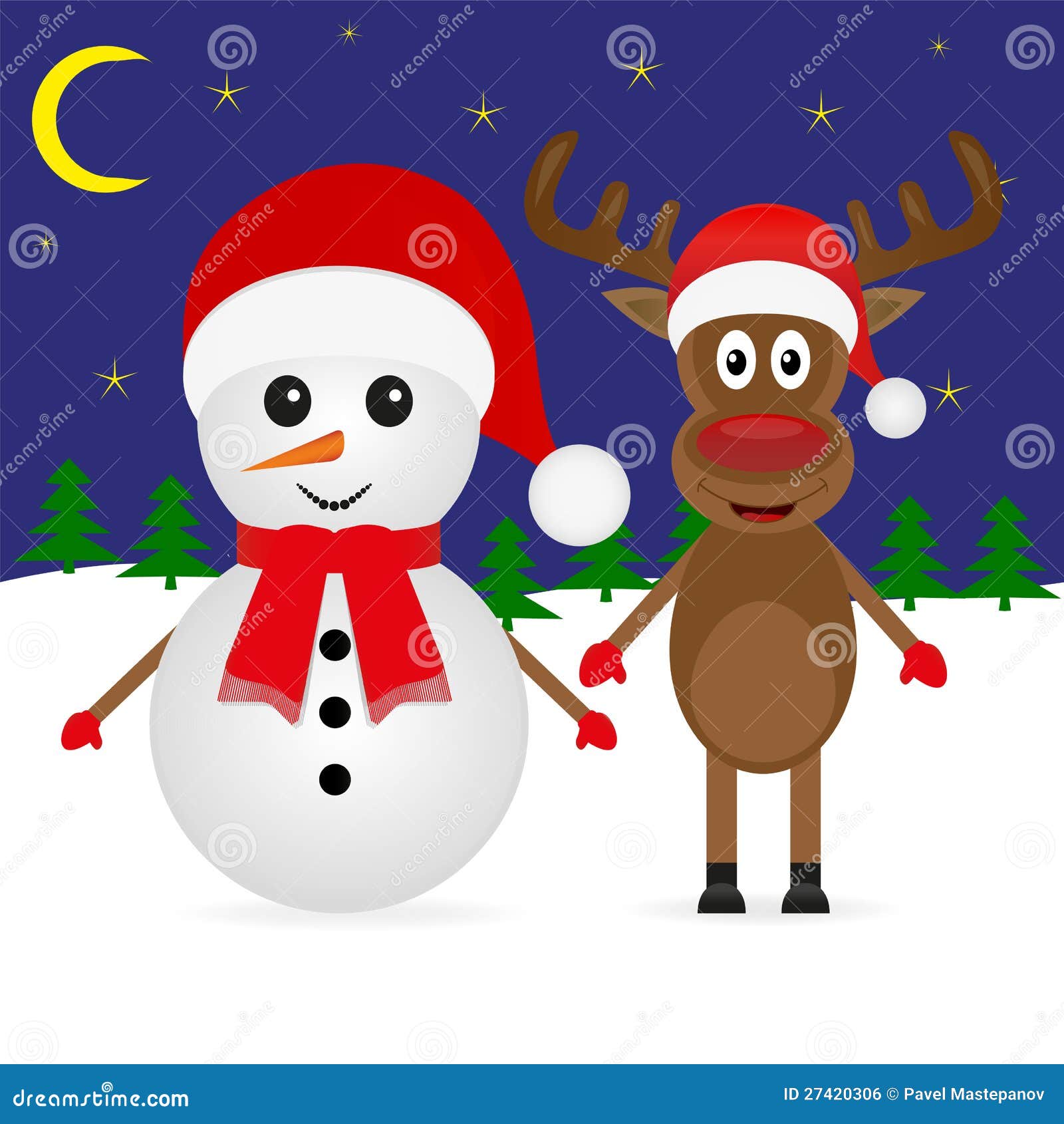 Christmas deer and snowman stock vector. Illustration of santa - 27420306