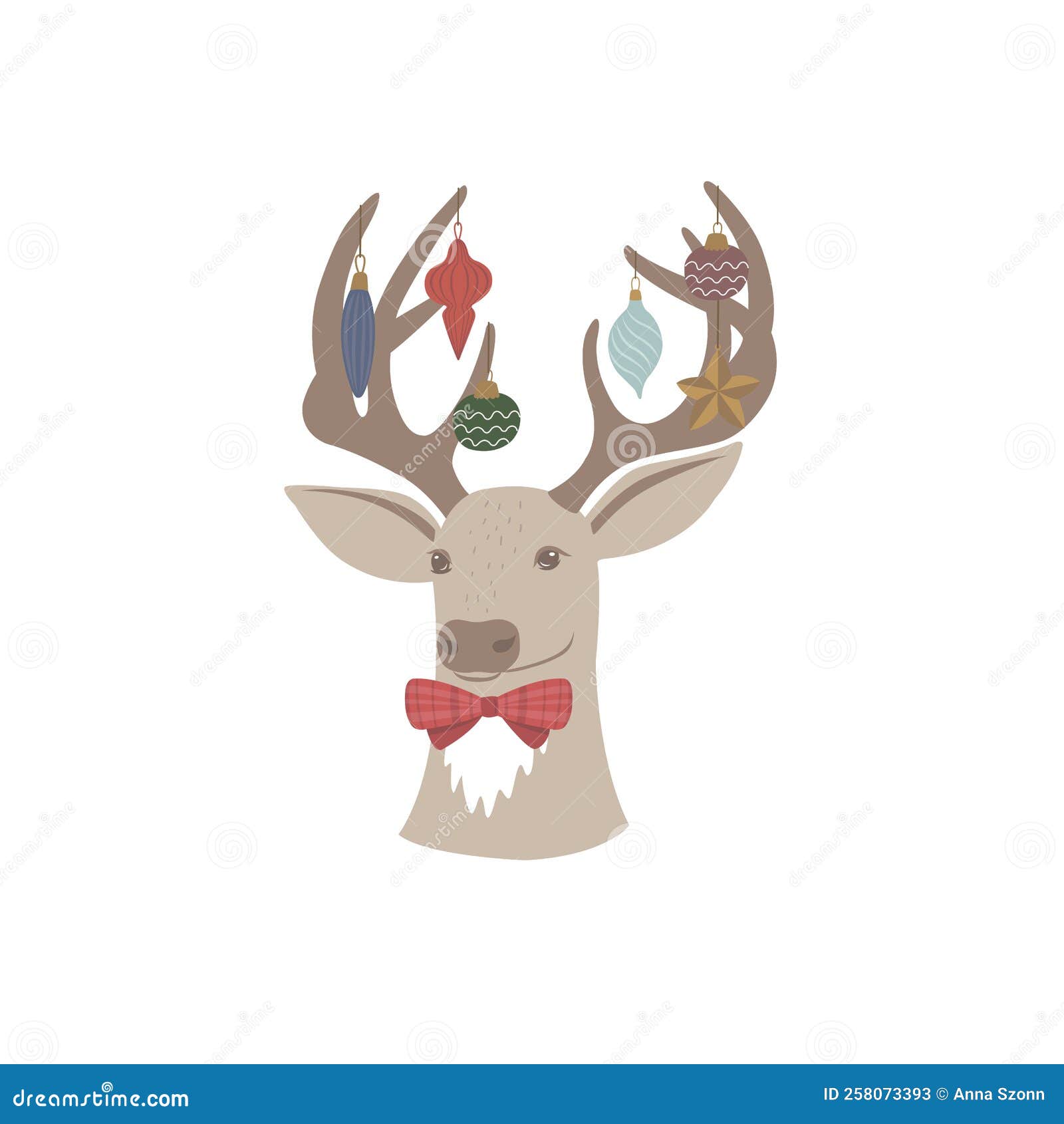 Christmas Deer with Winter Florals on the White Background. Stock ...