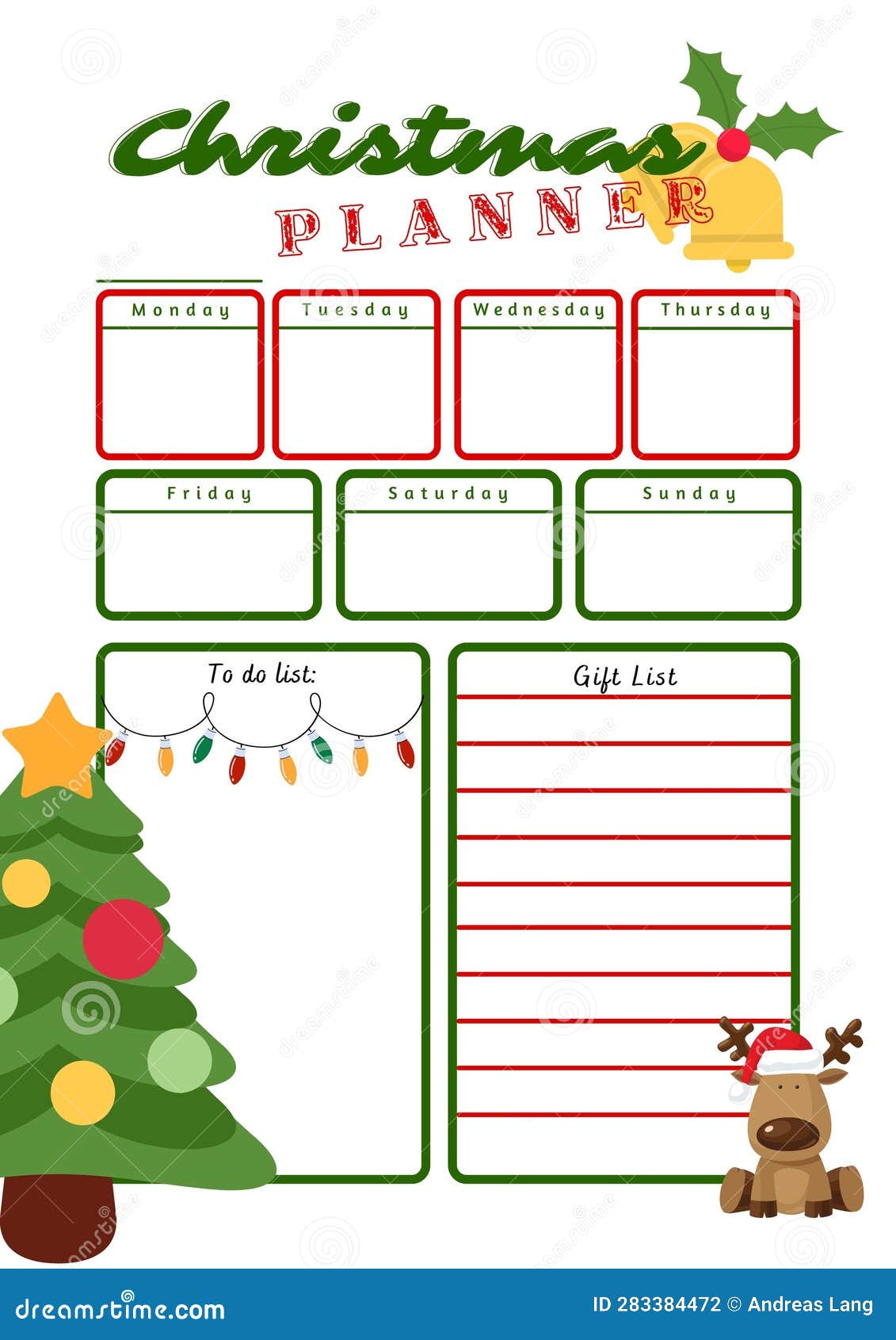 Christmas Digital Planning Insert Sheet Printable Page Template Stock ...