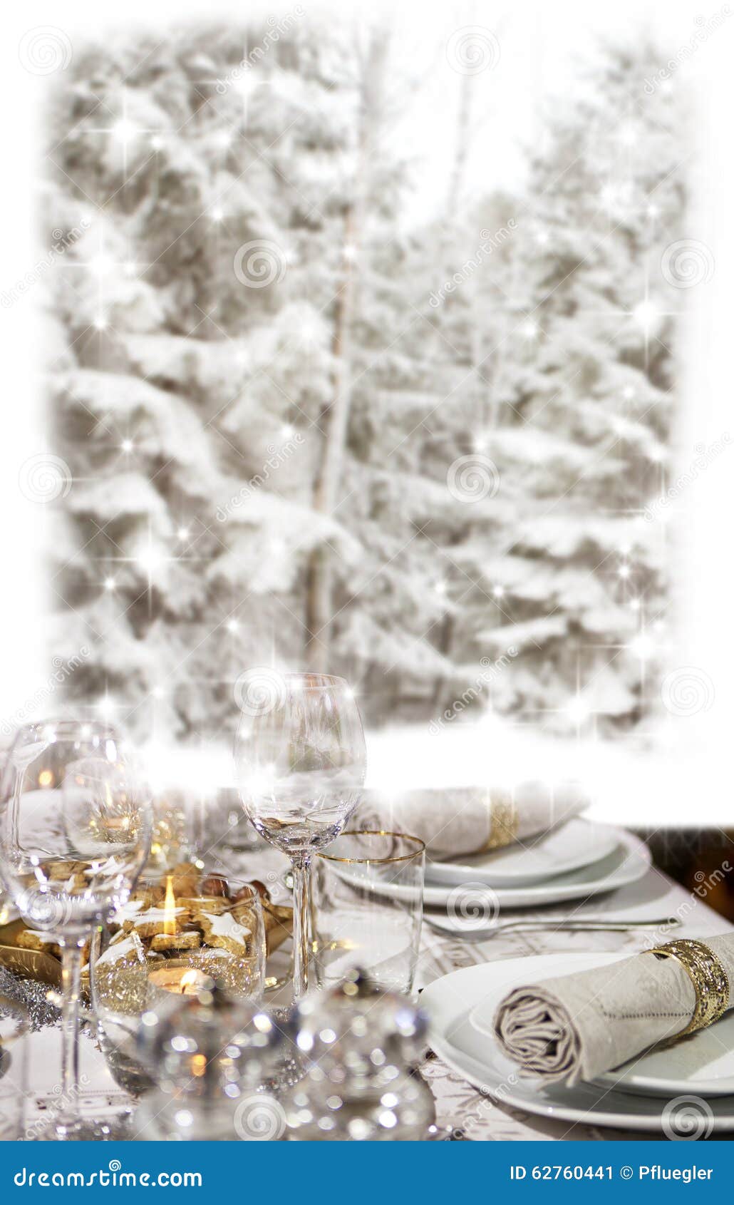 Christmas Dinner in Front of Winter Forest Stock Image - Image of place ...