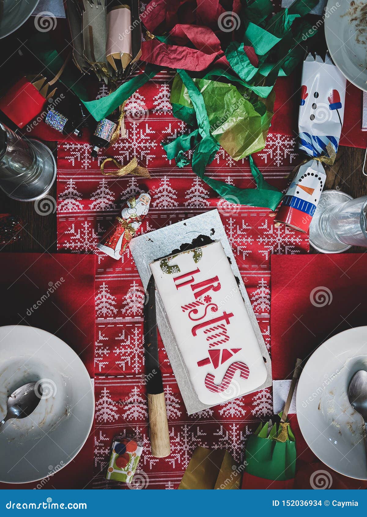 Christmas Dinner after the Party. Messy Table. Dark Vintage. Stock ...