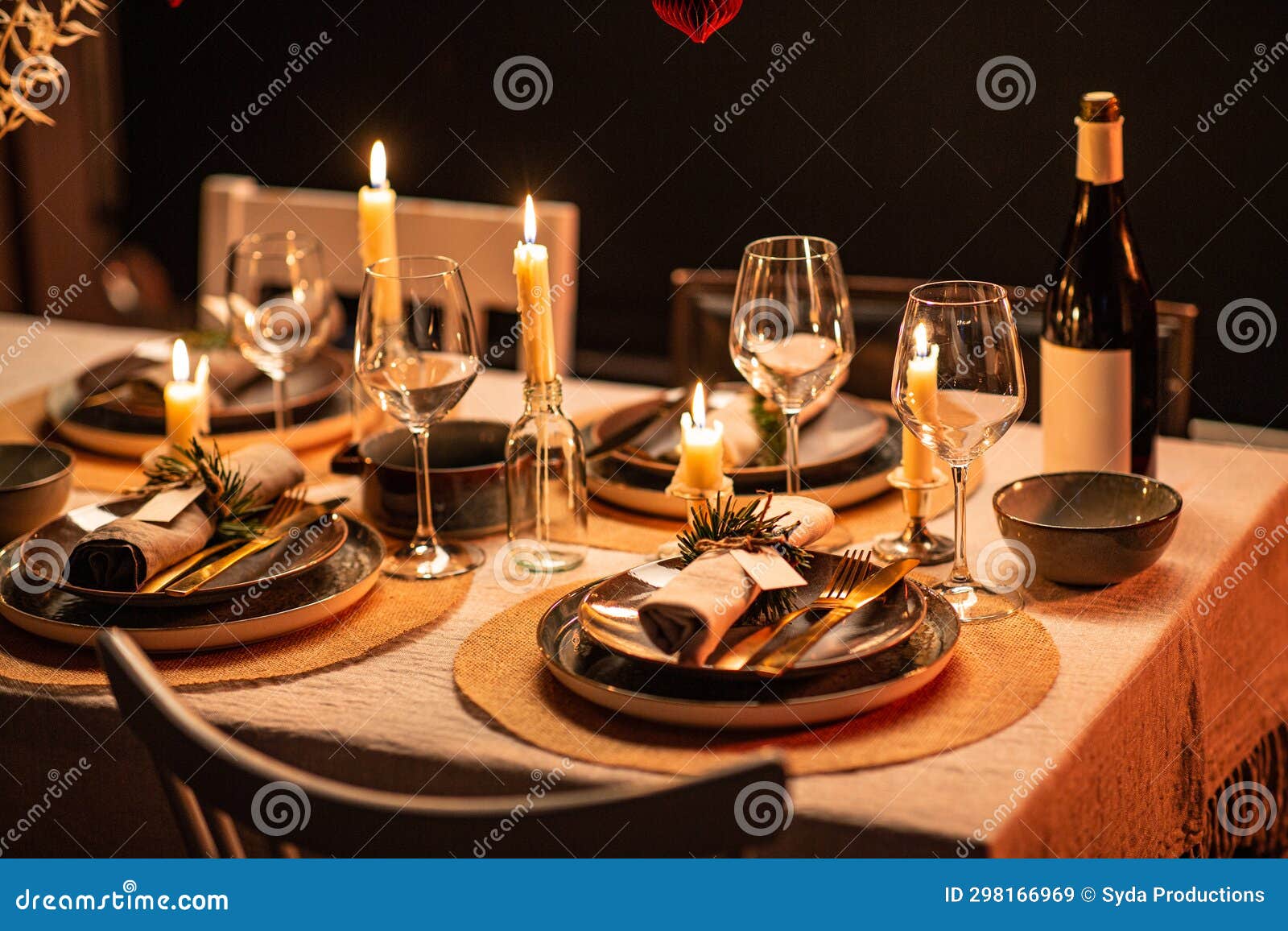 Christmas Dinner Party Table Serving at Home Stock Image - Image of concept, dinner: 298166969