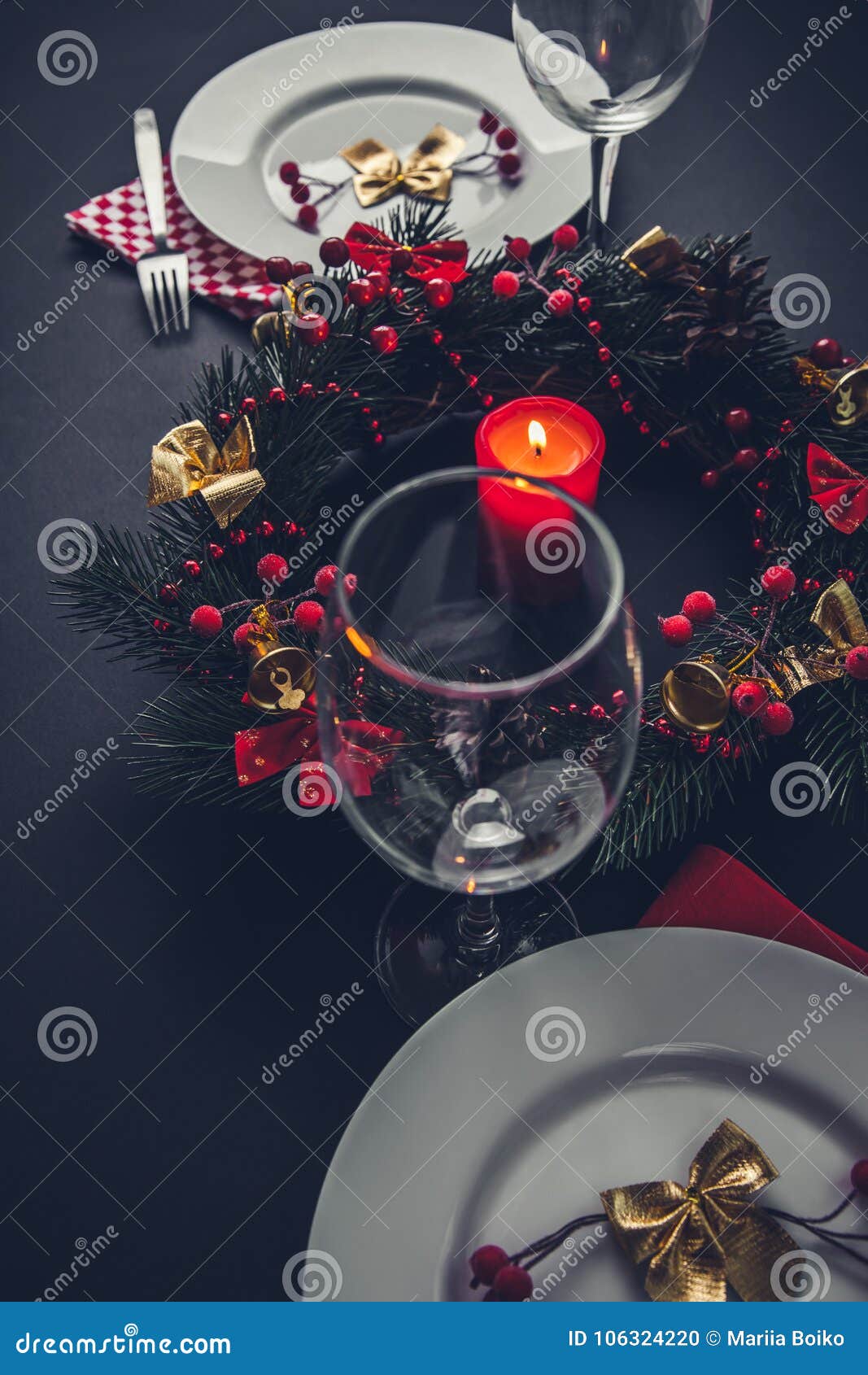 Christmas Dinner Place Setting for Two Stock Photo - Image of ...