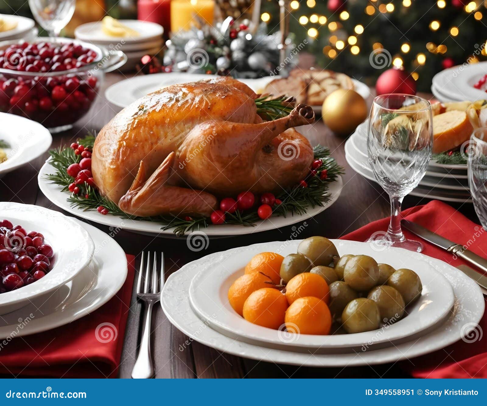 Christmas Dinner on the Table in the Form of Fried Chicken and Other ...