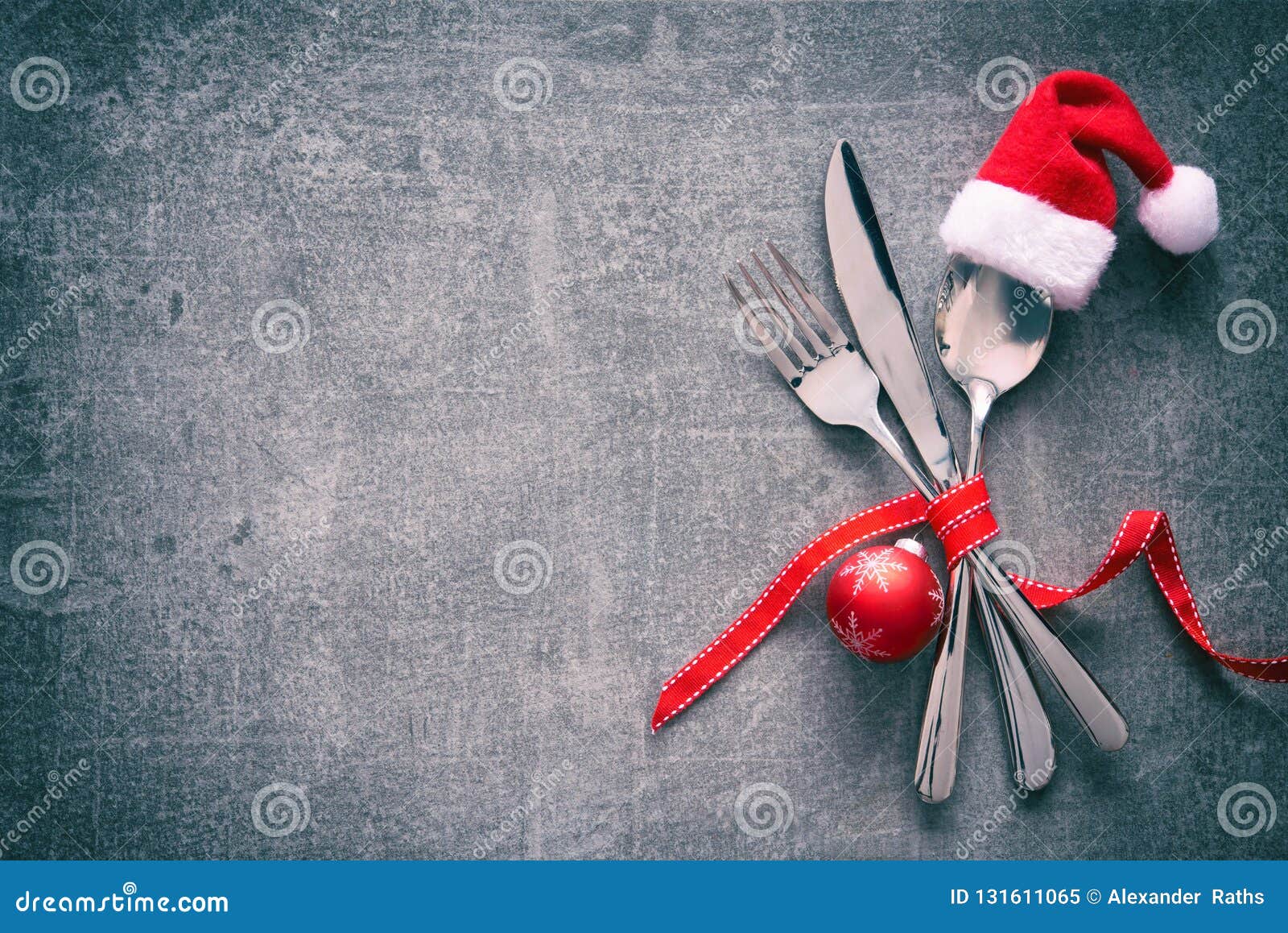 Christmas Dinner Table Place Setting with Santas Hat Stock Image ...