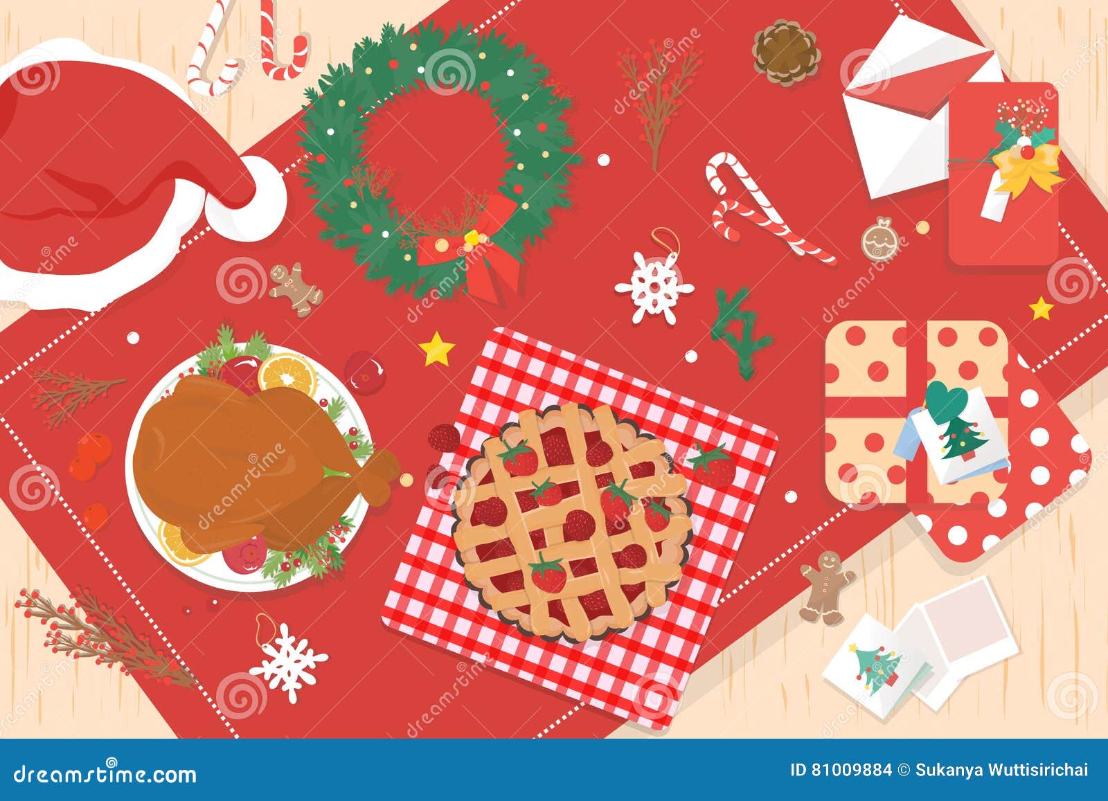 Christmas Dinner on Wood Table Vector Design. Stock Vector ...