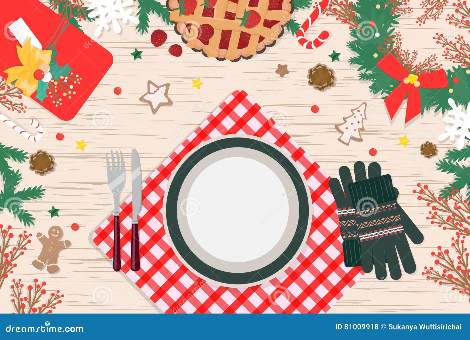 Christmas Dinner on Wood Table Vector Design. Stock Vector ...