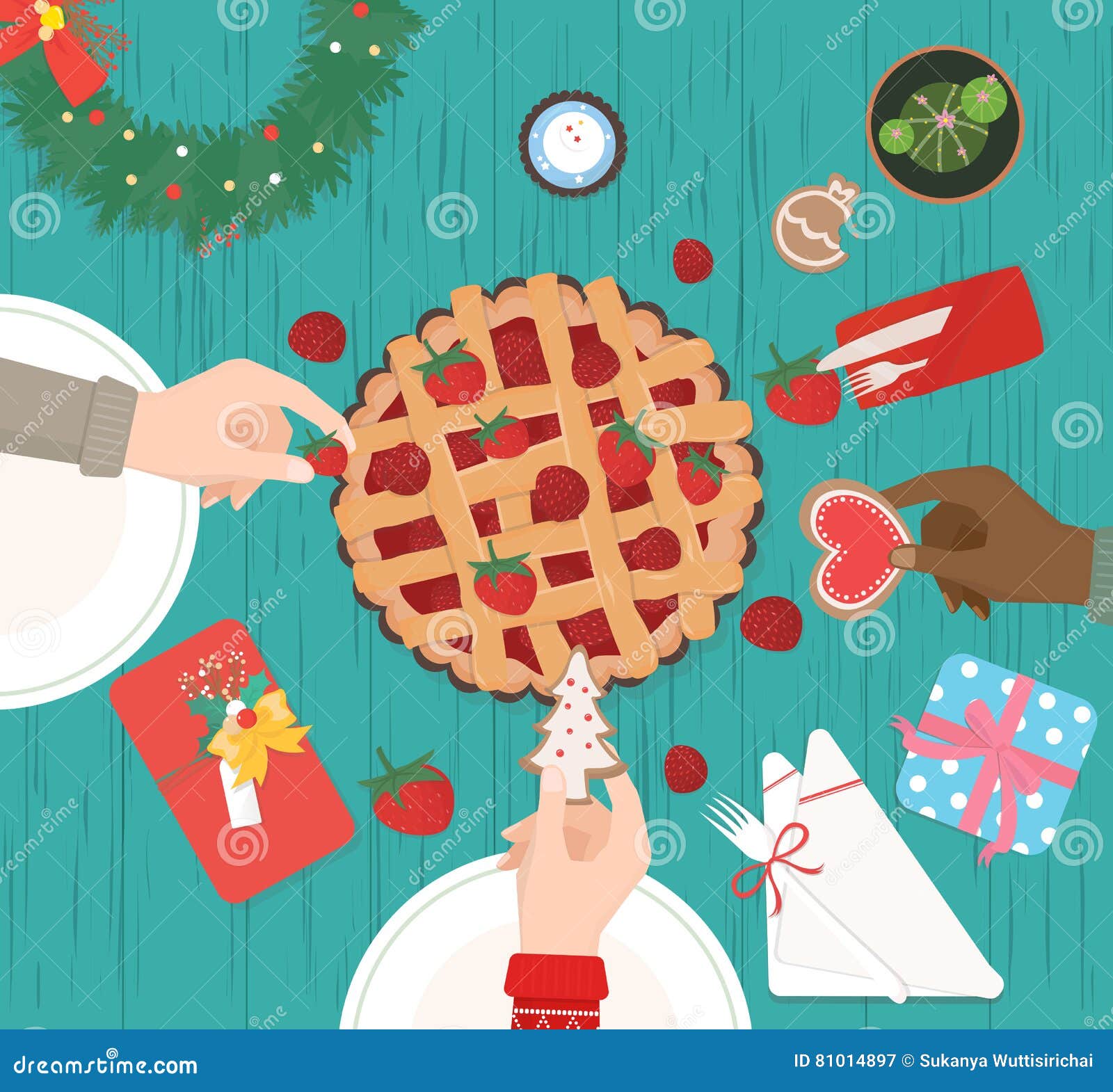 Christmas Dinner on Wood Table Vector Design. Stock Vector ...