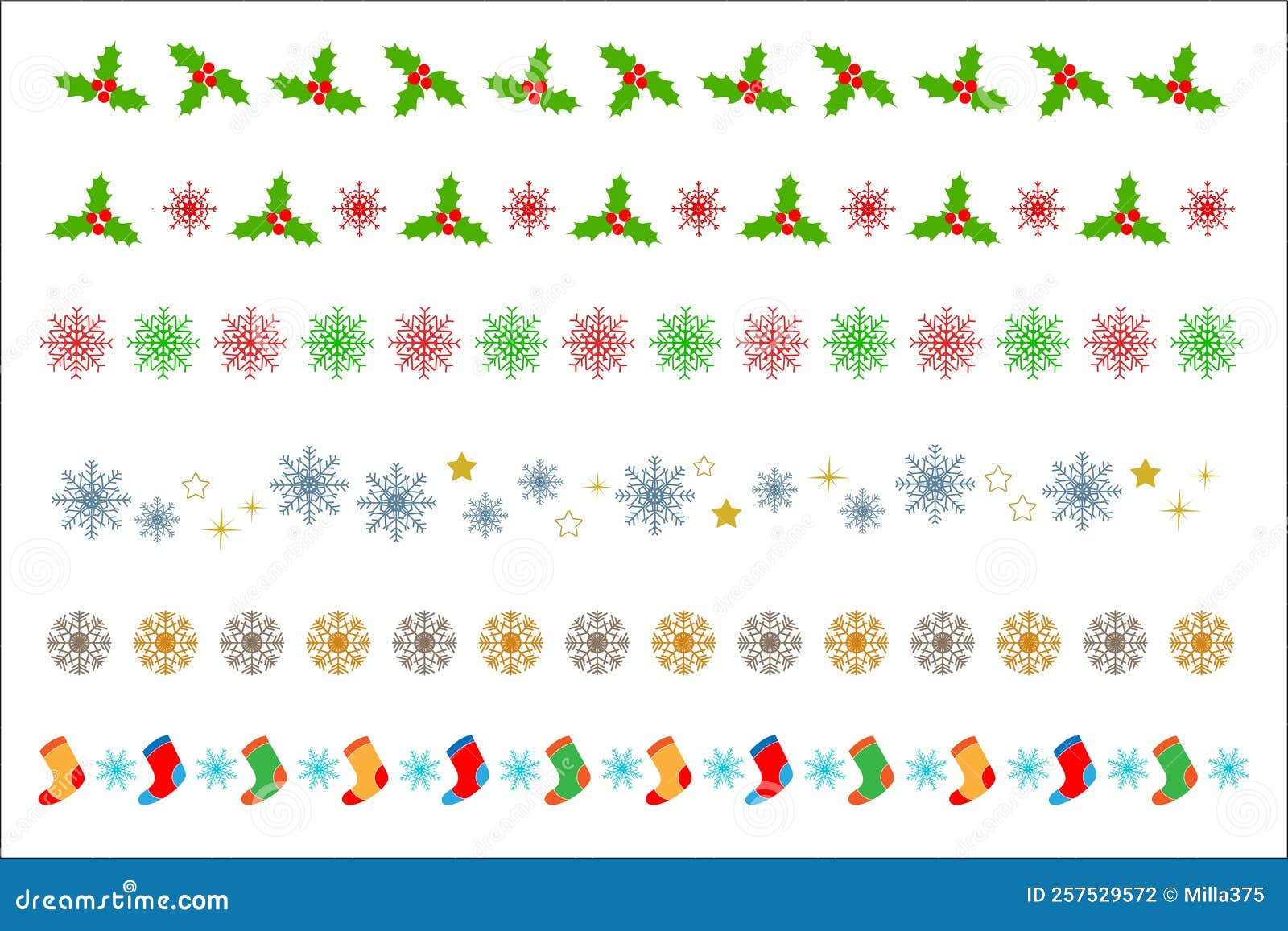Christmas Decorative Borders Dividers Stripes Design Elements Set ...