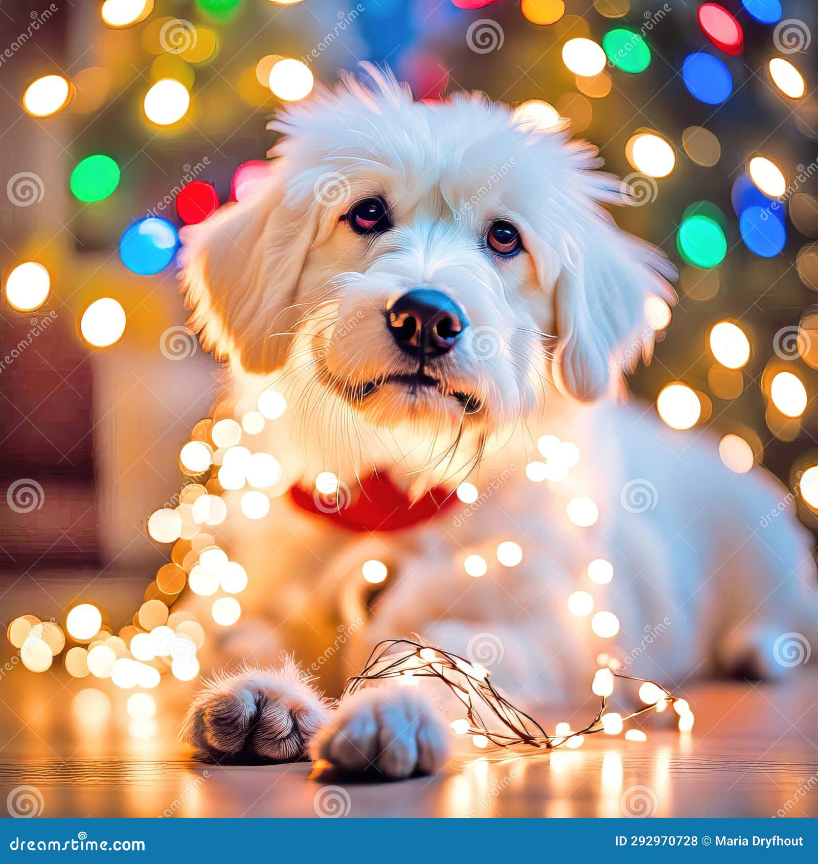 Christmas Dog Tangled in Lights Stock Illustration - Illustration of ...