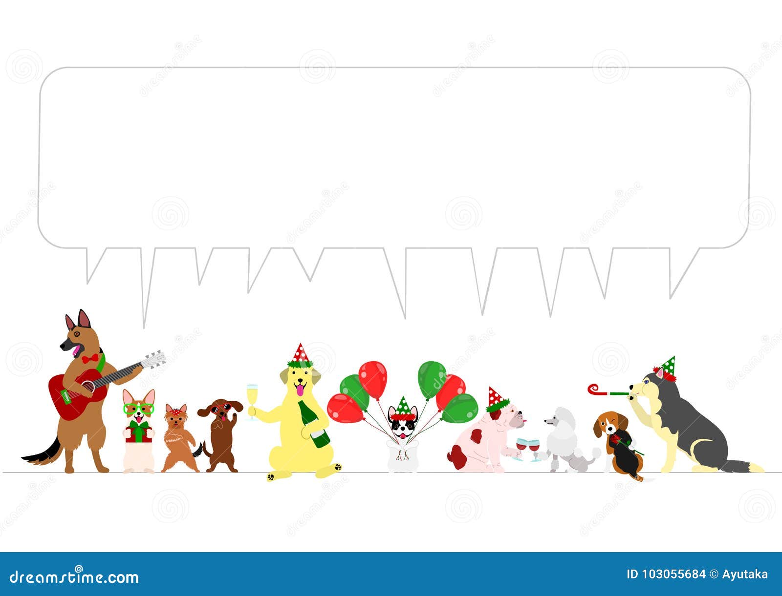 Christmas Dogs Border with Speech Bubbles Stock Vector - Illustration ...