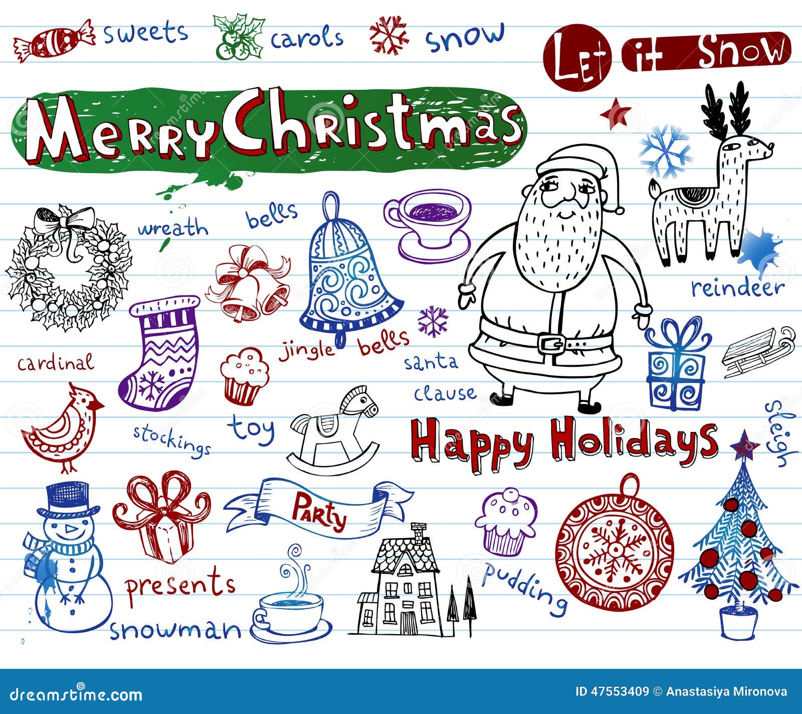 Christmas doodles stock vector. Illustration of christmas - 47553409