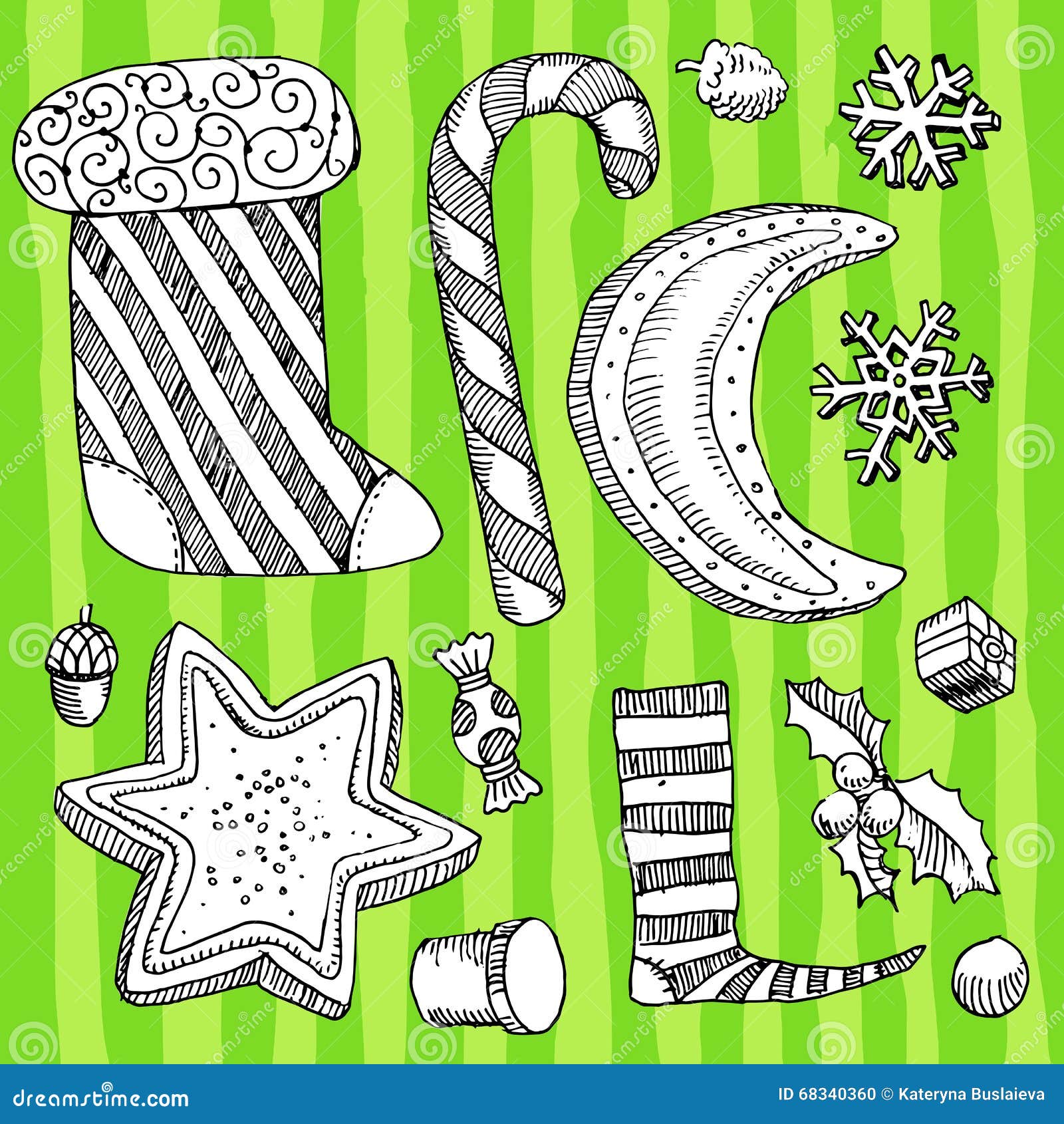Christmas drawing objects stock vector. Illustration of white - 68340360