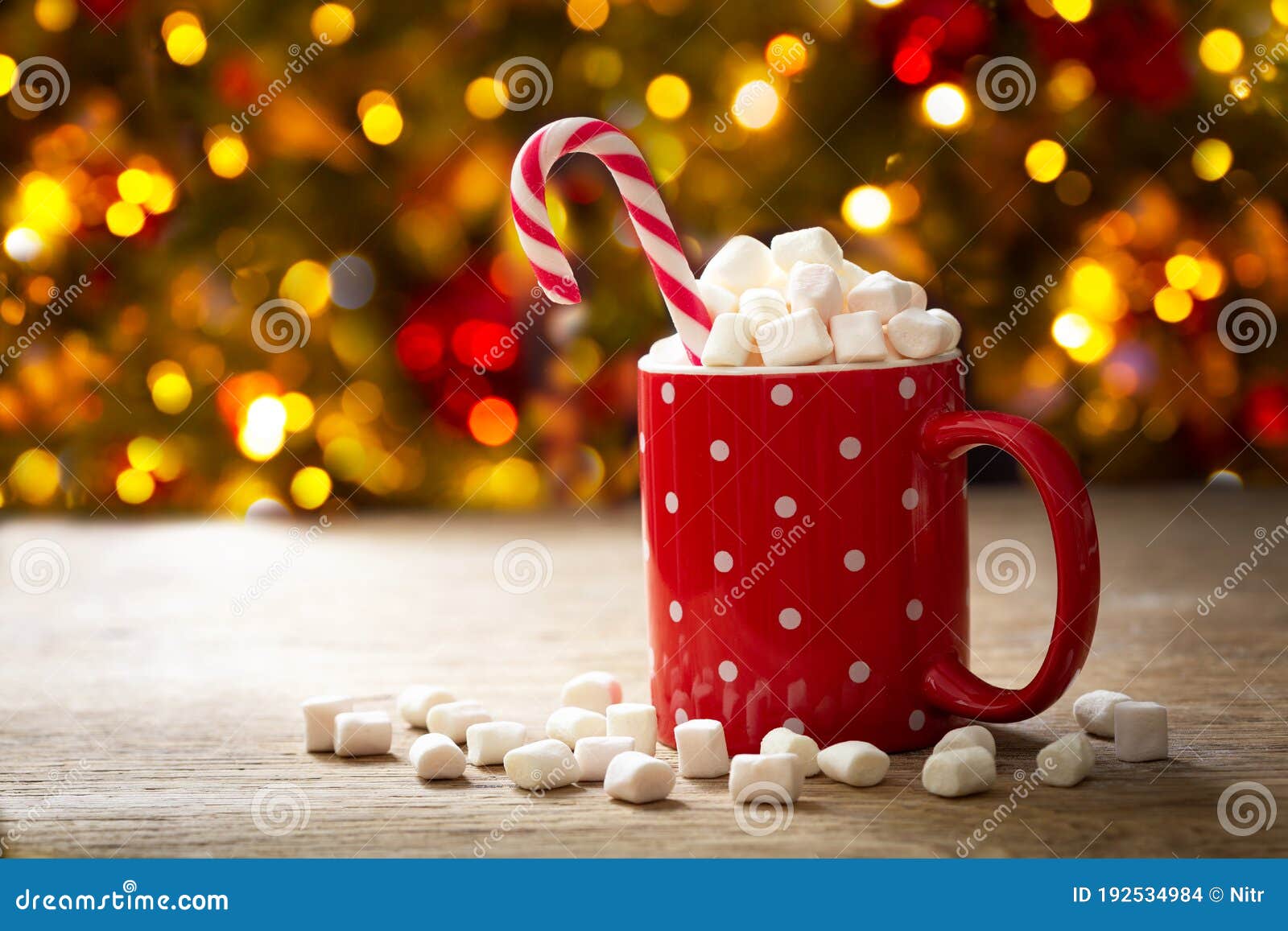 Christmas Drink. Cup of Hot Chocolate with Marshmallows and Red Candy ...
