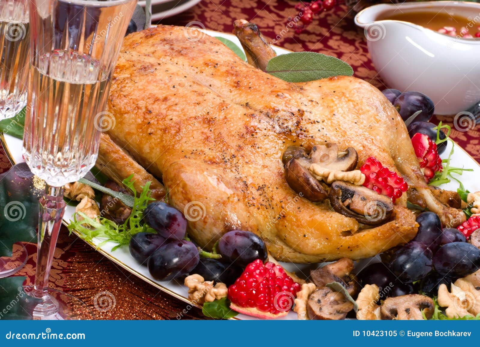 Christmas Duck on Holiday Table Stock Image - Image of dinner, tray ...