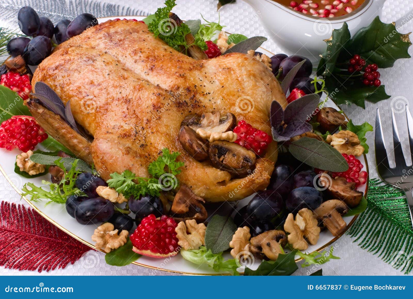 Christmas Duck on Holiday Table Stock Image - Image of cooked ...