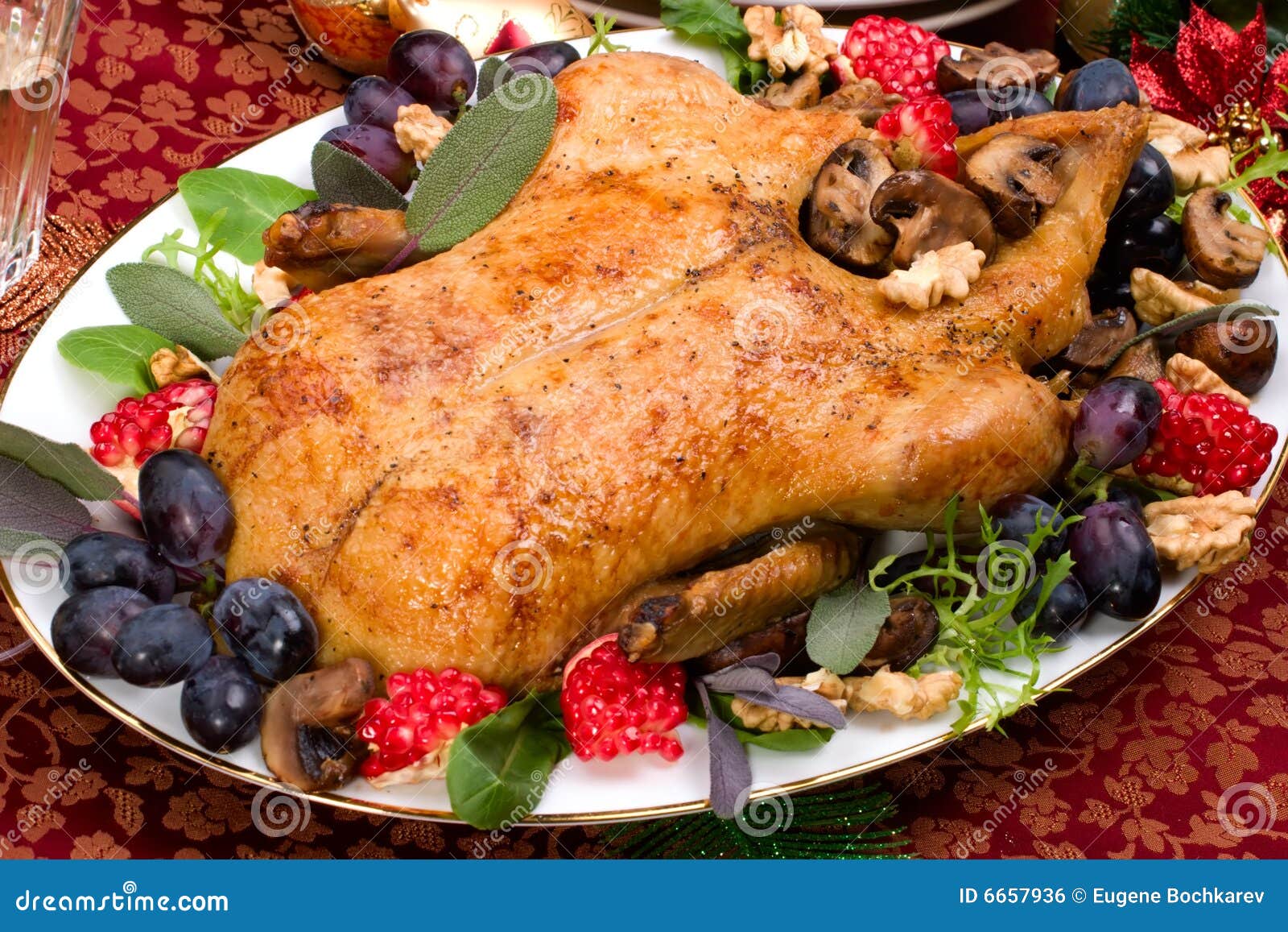 Christmas Duck on Holiday Table Stock Photo - Image of duck, stuffing ...
