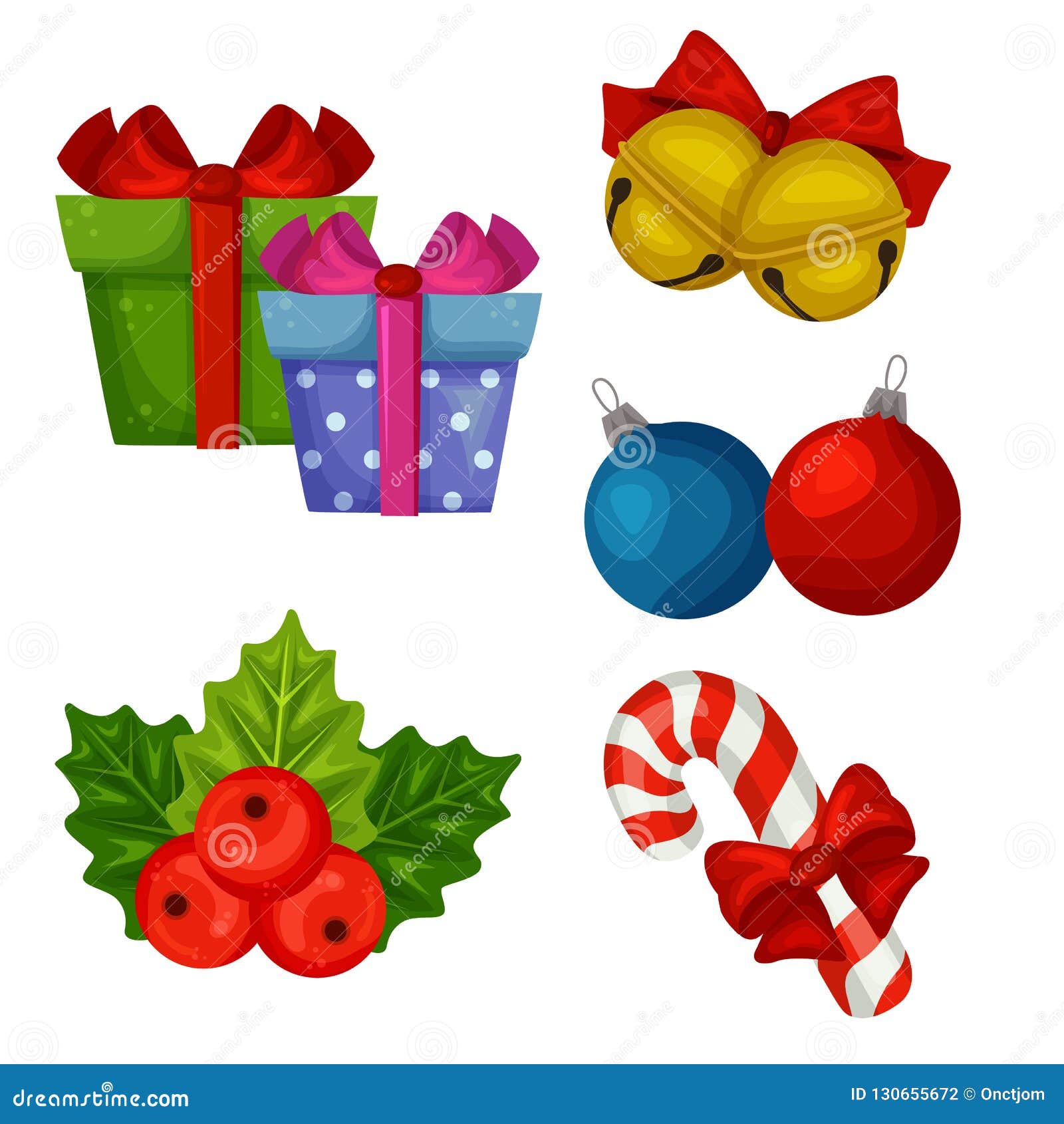 Cute Christmas Element Cartoon Set Stock Vector - Illustration of bell ...