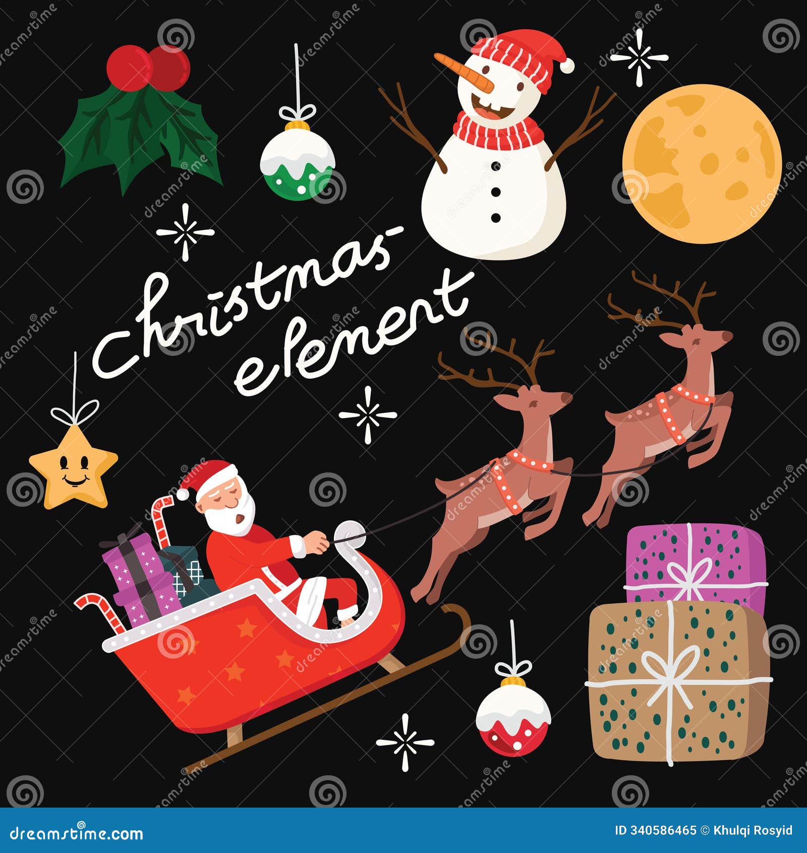 Christmas Element Collections. Hand Drawn Vector Illustration Stock Vector - Illustration of ...