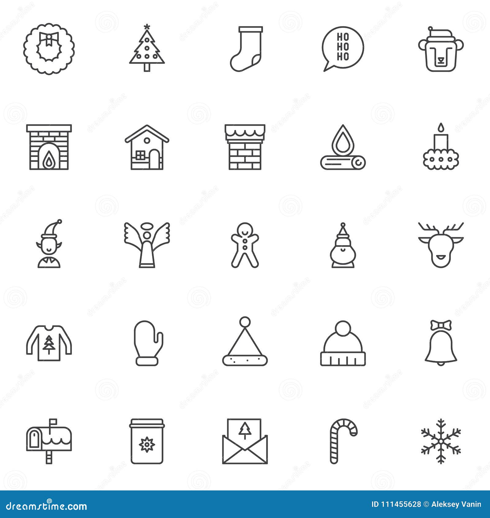 Christmas Elements Outline Icons Set Stock Vector - Illustration of ...