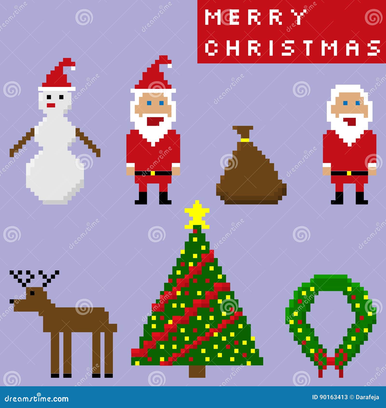 Christmas Elements Pixel Art Set Stock Illustration - Illustration of ...