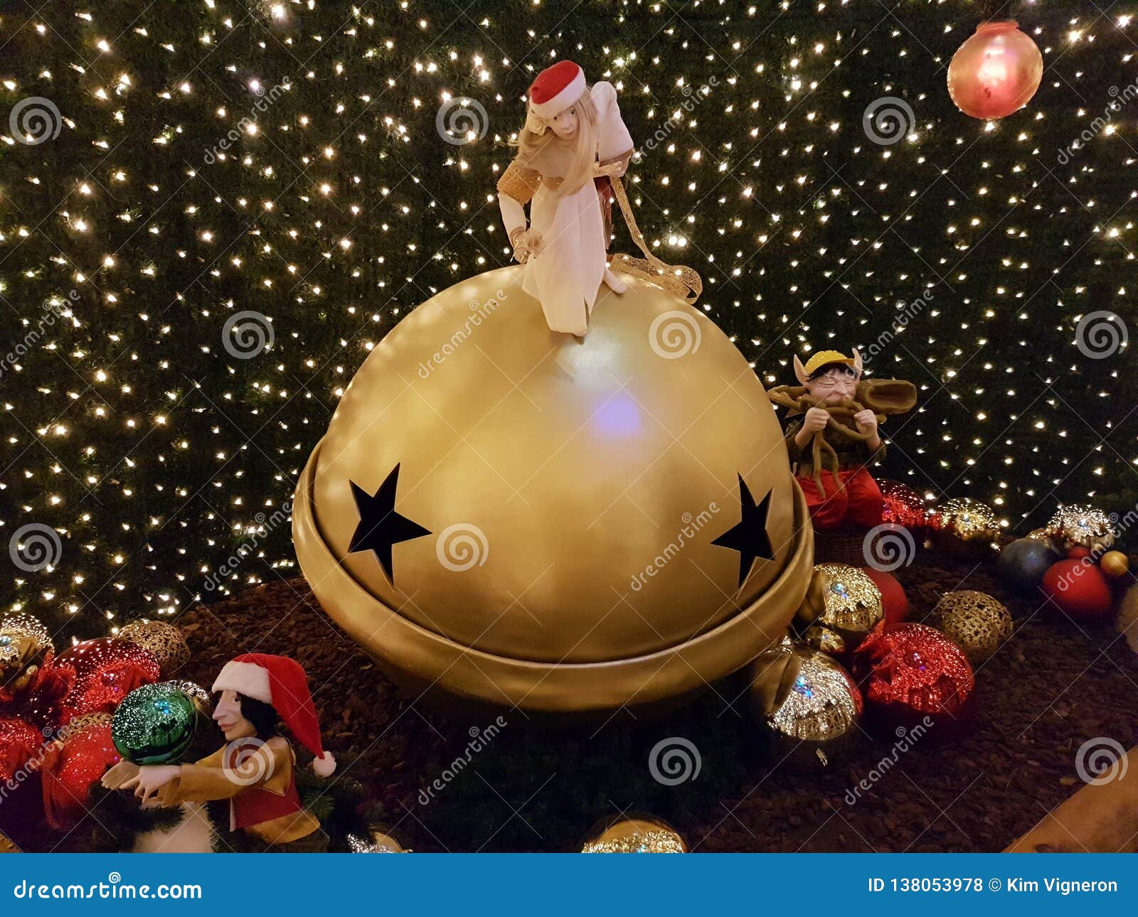 Christmas Elf on a Christmas Ball Stock Photo - Image of gorgeous ...