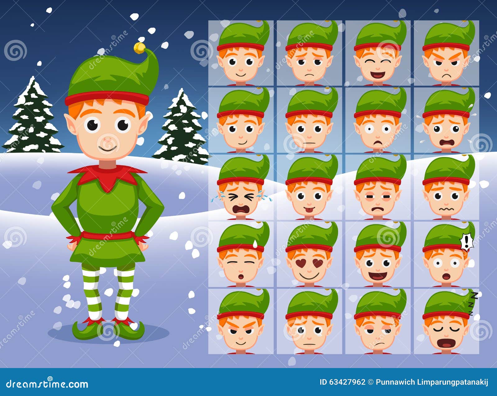 Christmas Elf Cartoon Emotion Faces Vector Illustration Stock Vector ...