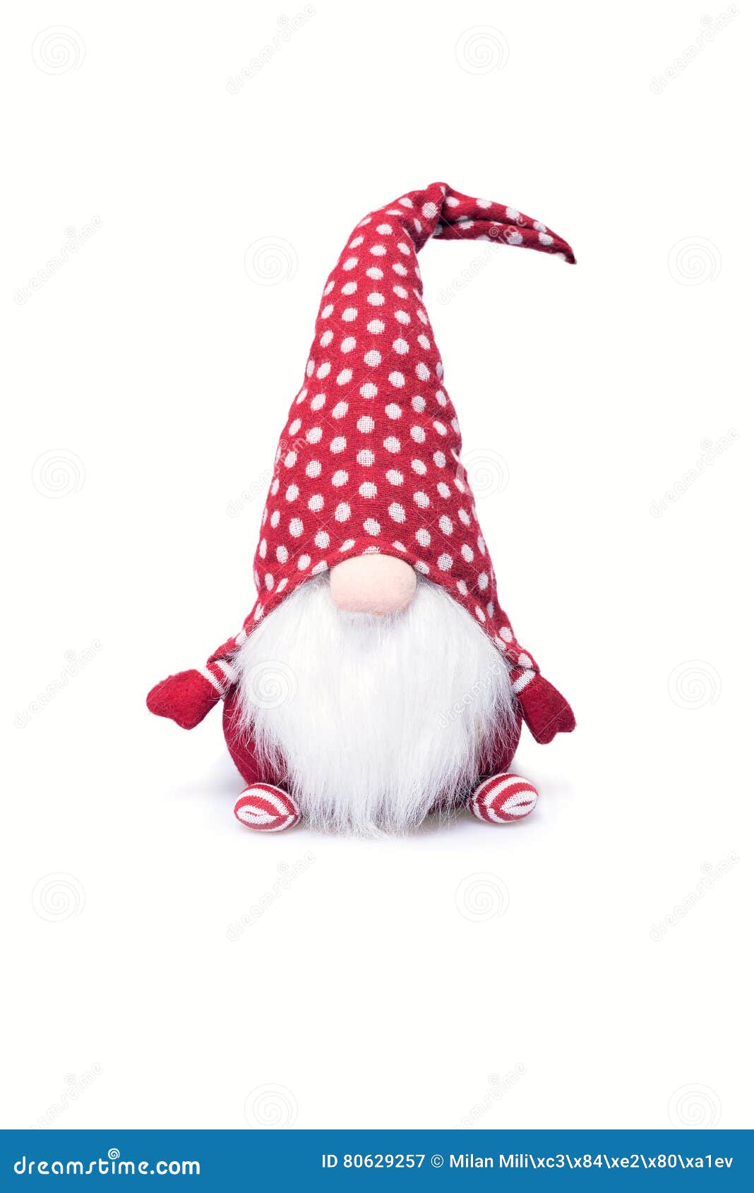 Christmas Elf Decoration with Polka Dot Hat and Long White Beard Stock ...