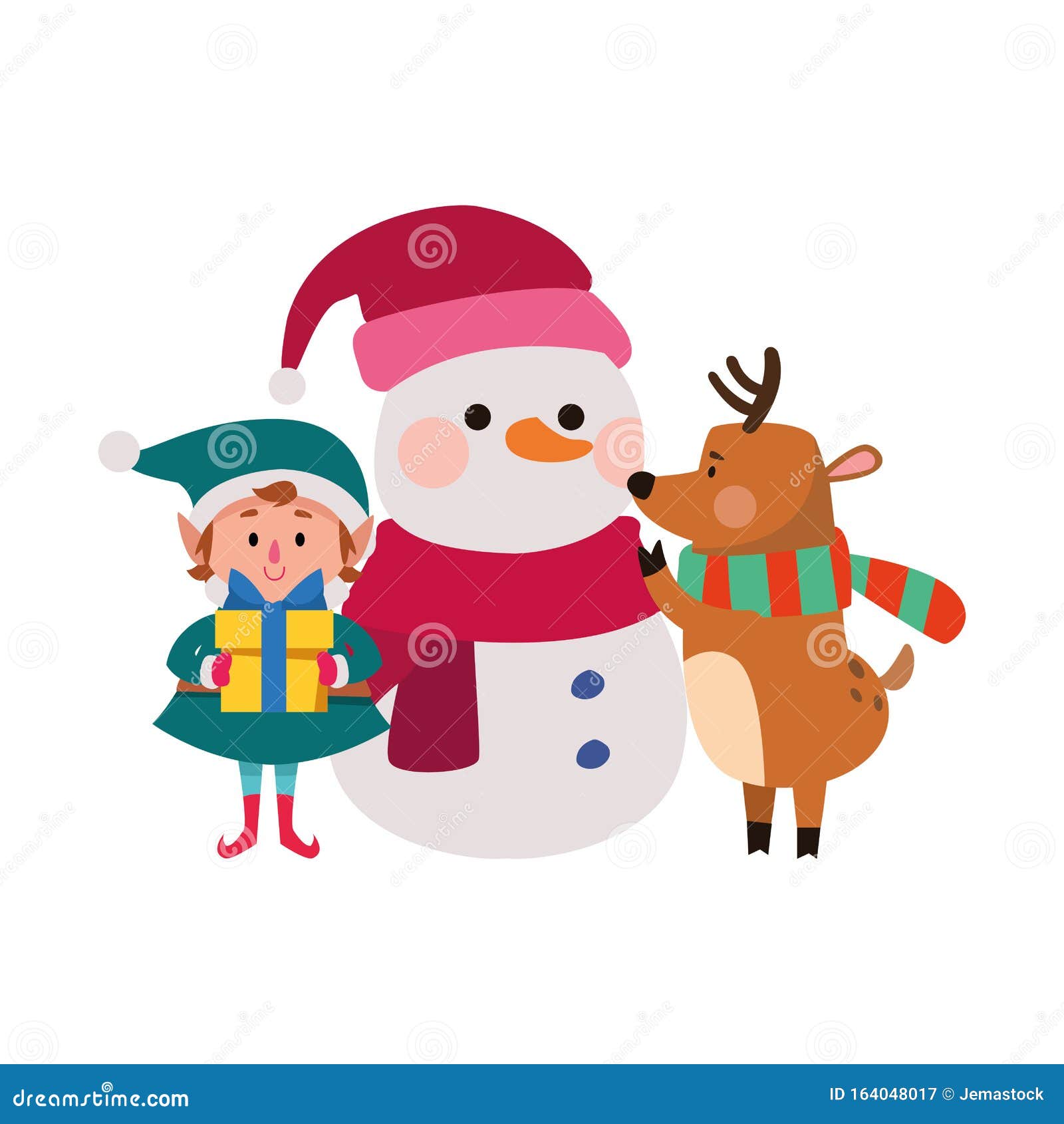 Christmas Elf and Deer with Snowman Icon, Flat Design Stock Vector ...