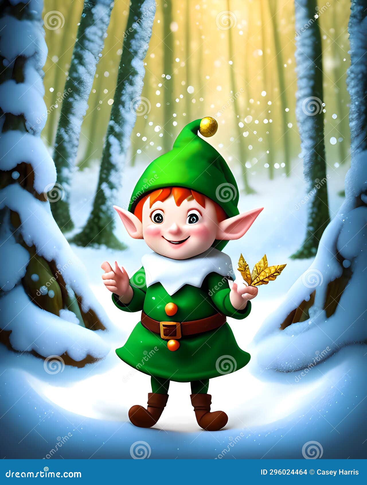 Christmas Elf in the Forest Stock Illustration - Illustration of ...