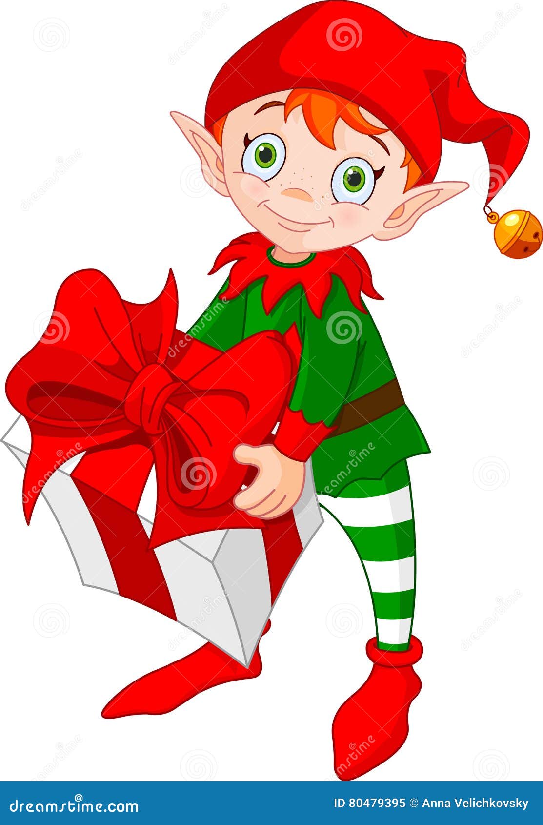 Christmas Elf with Gift stock vector. Illustration of funny - 80479395