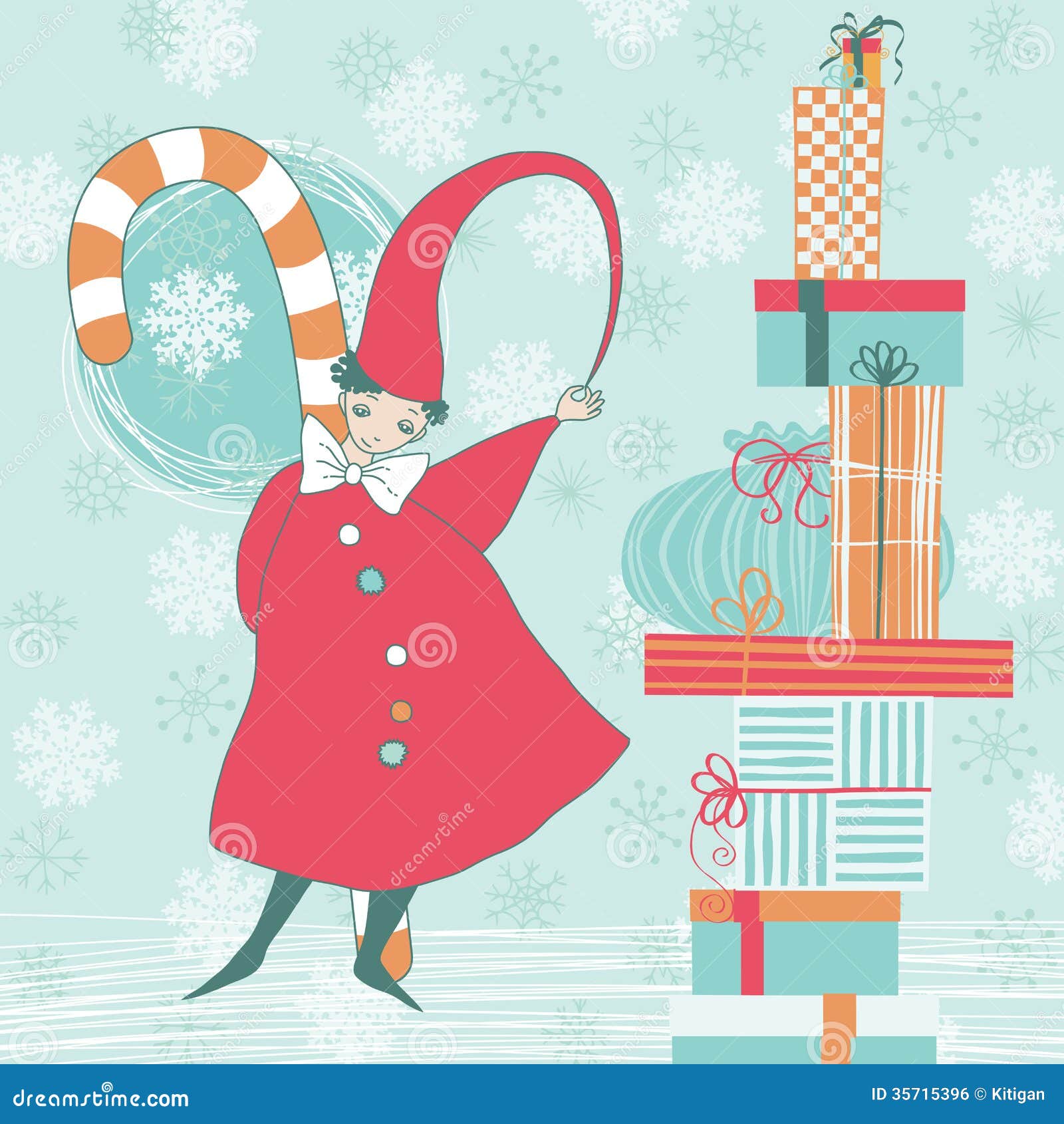 Christmas Elf and Gifts stock illustration. Illustration of holiday ...