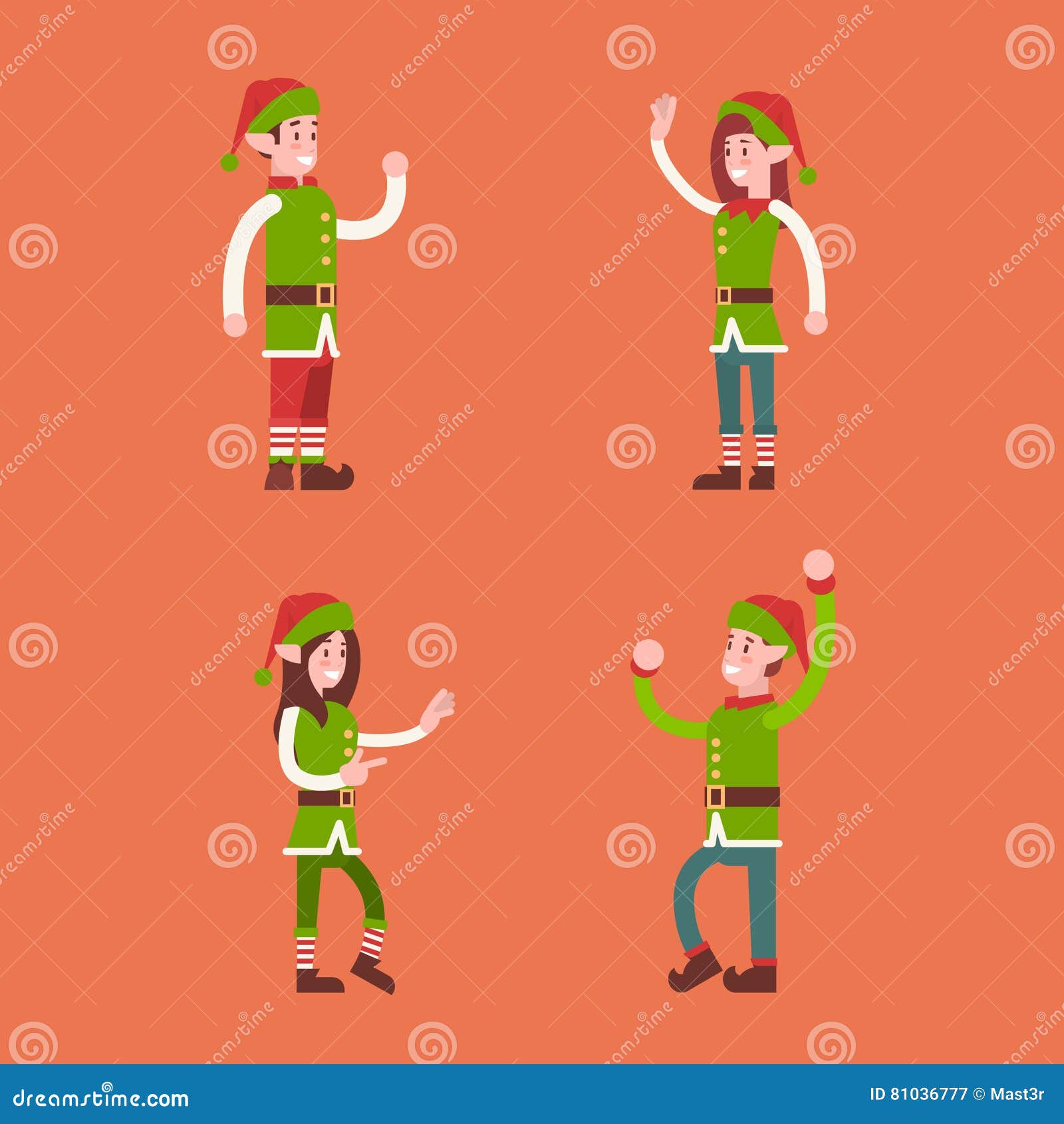 Christmas Elf Group Cartoon Character Santa Helper Set Stock Vector ...
