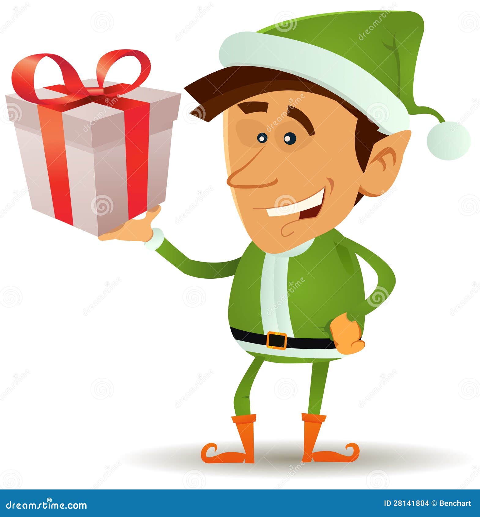 Christmas Elf Holding Gift stock vector. Illustration of cartoon - 28141804