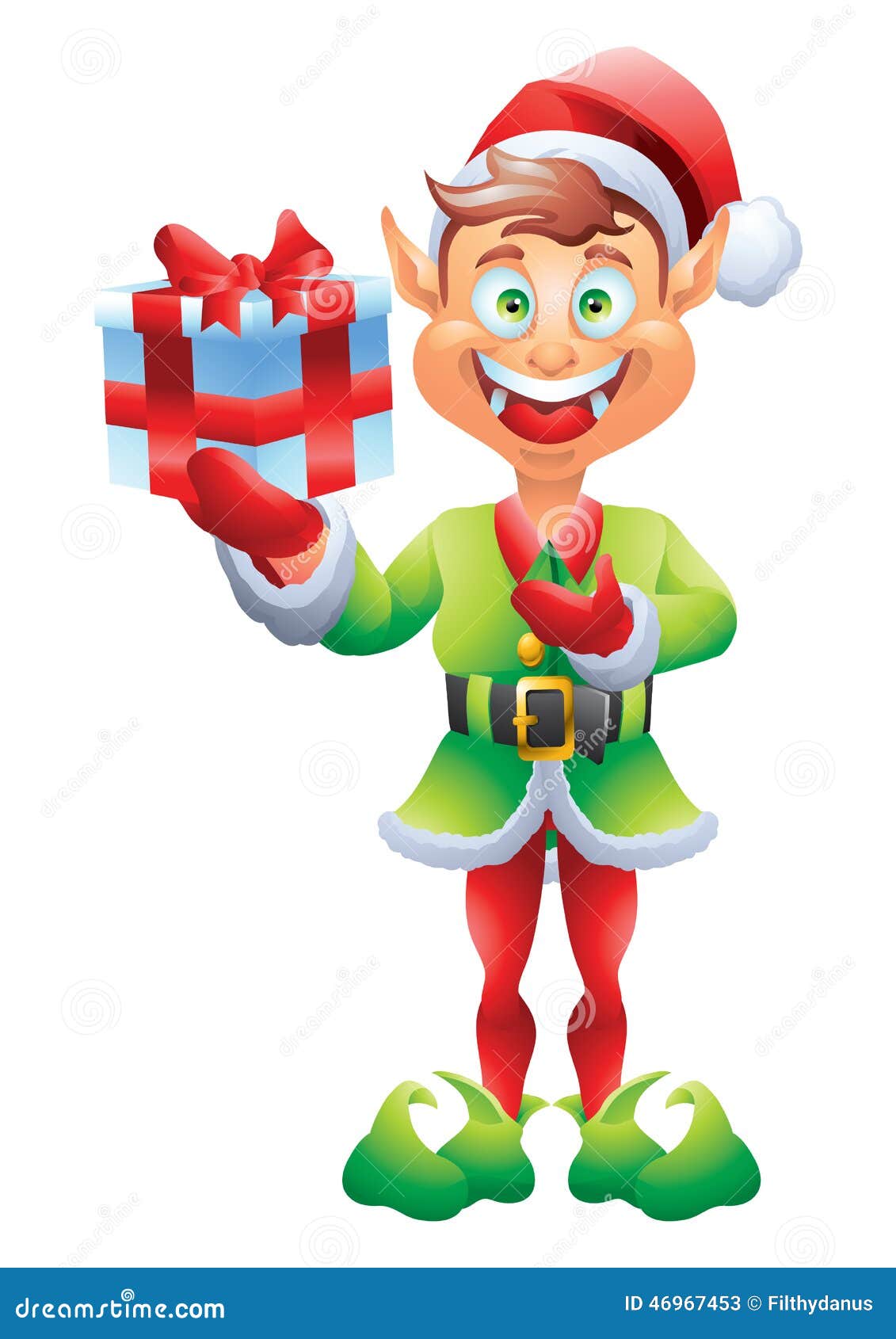 Christmas Elf Holding Present Stock Vector - Illustration of merry ...