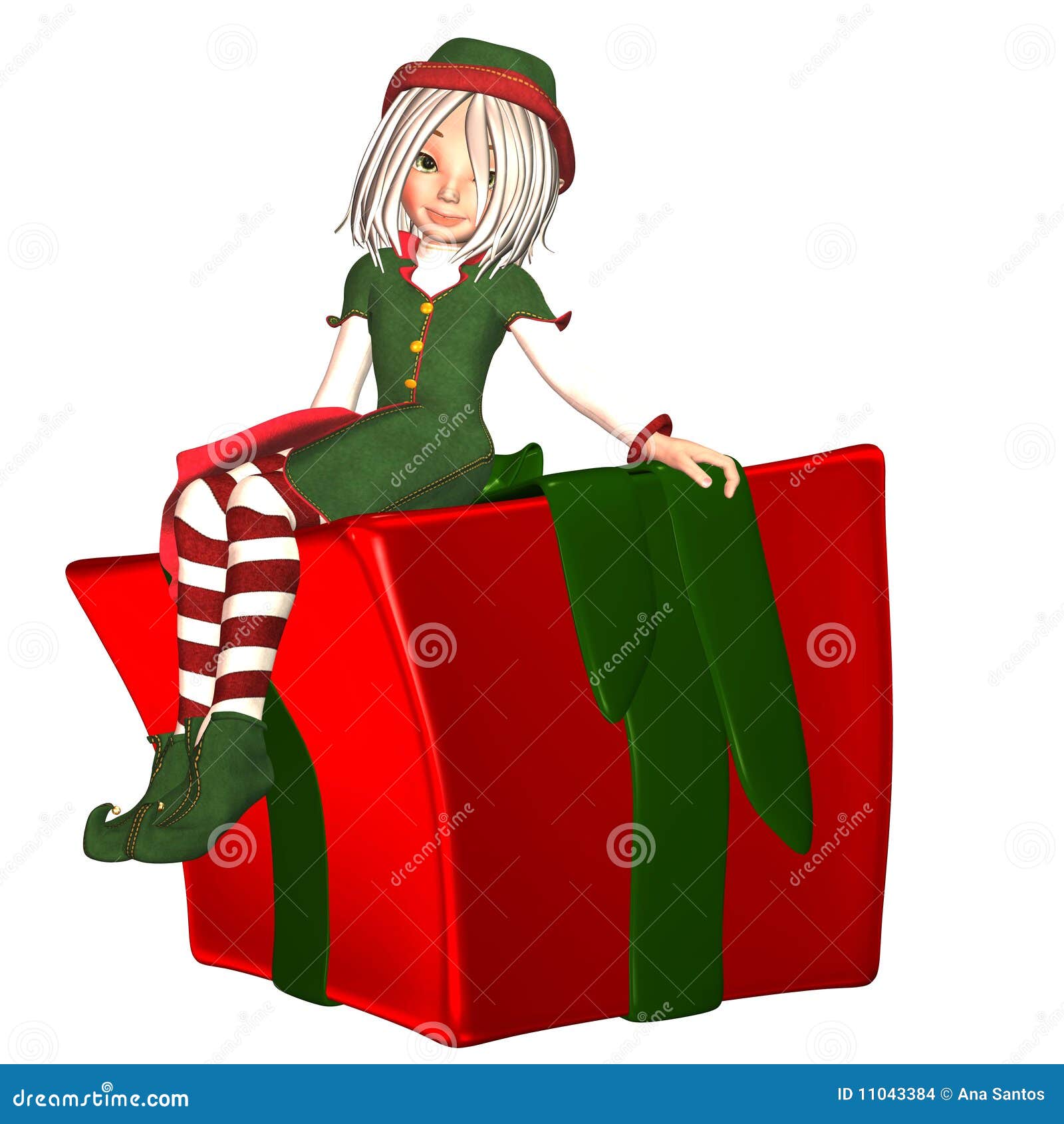 Christmas Elf with present stock illustration. Illustration of child ...