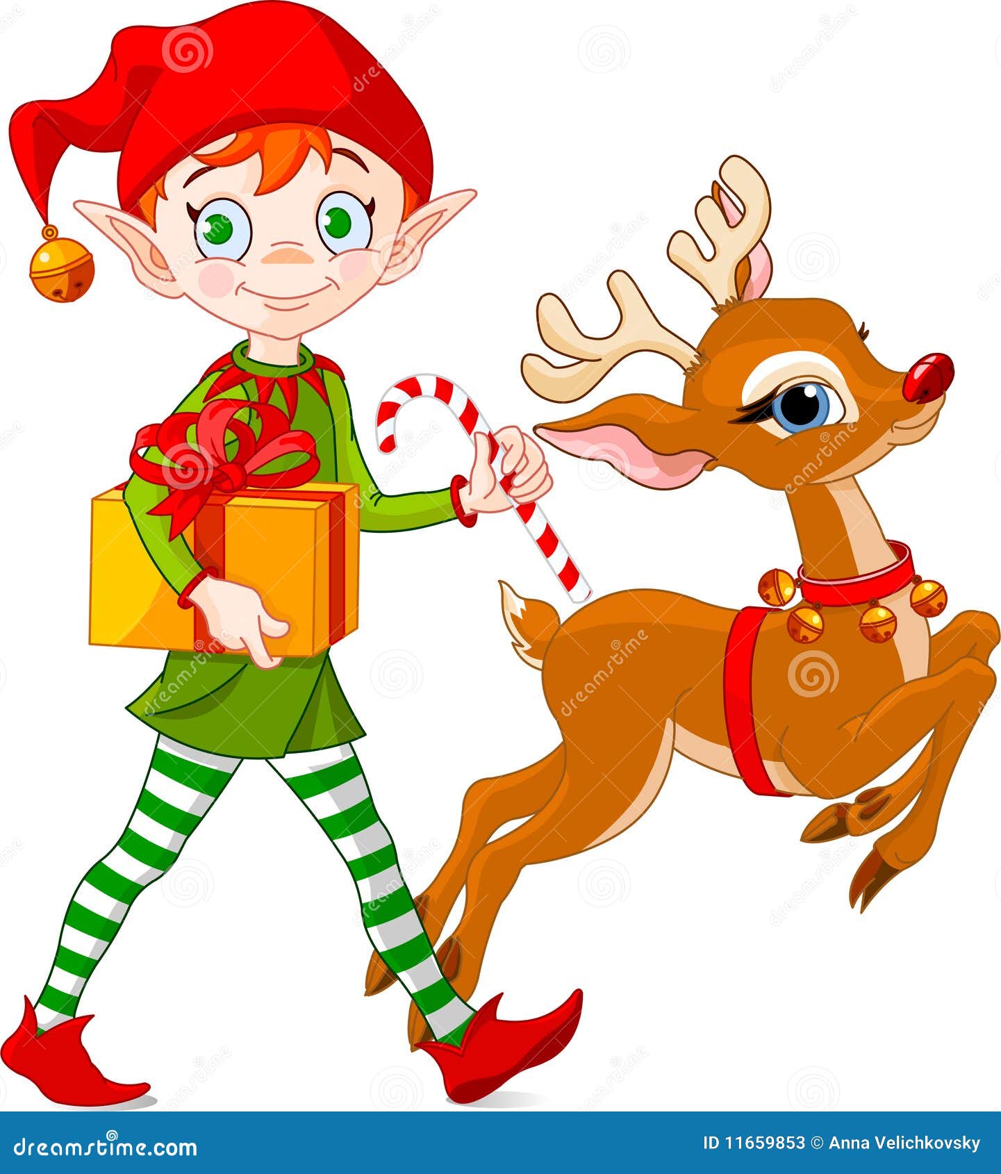 Christmas elf and Rudolph stock vector. Illustration of happiness ...