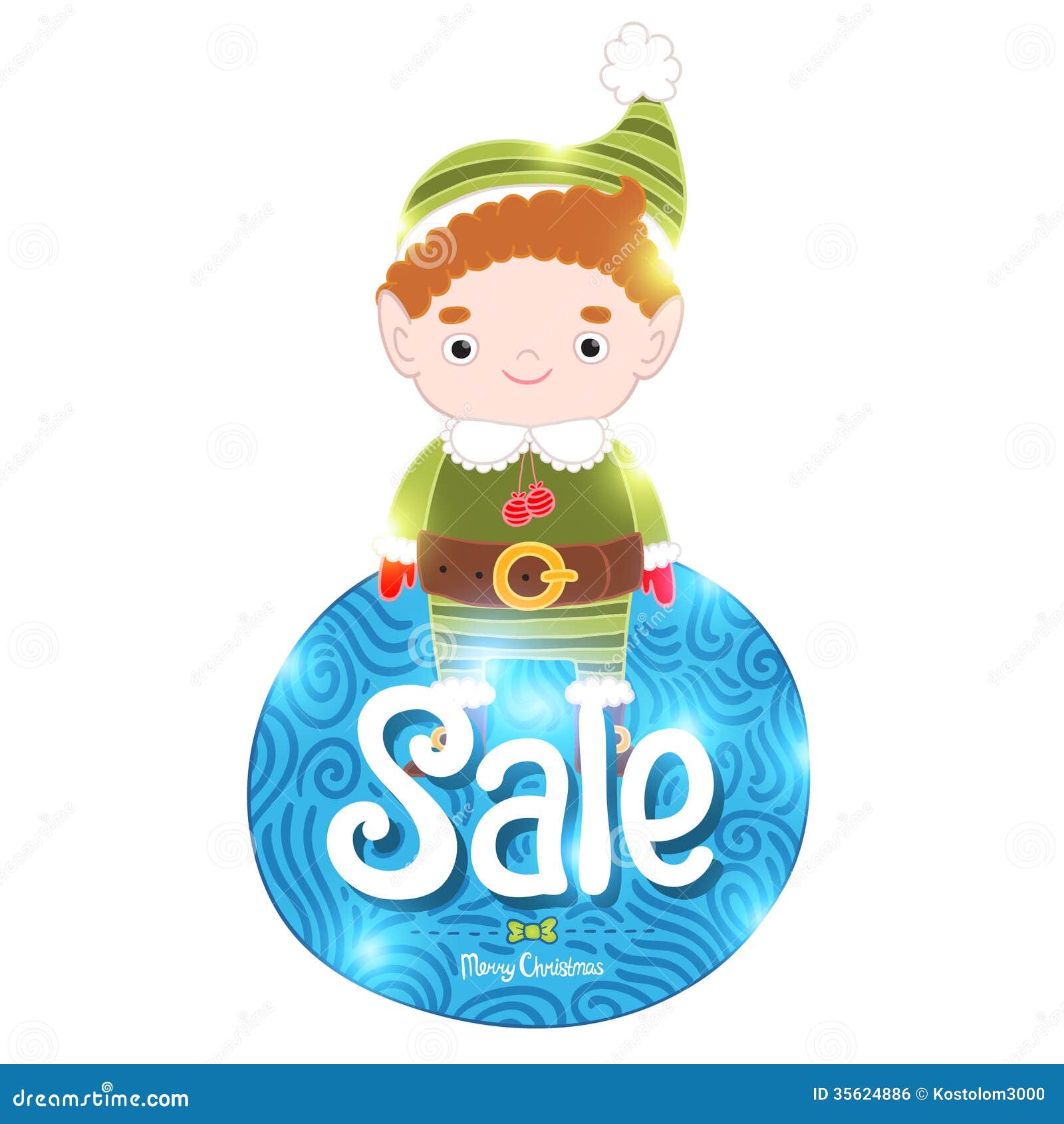 Christmas Elf with Sale Label Stock Vector - Illustration of claus ...