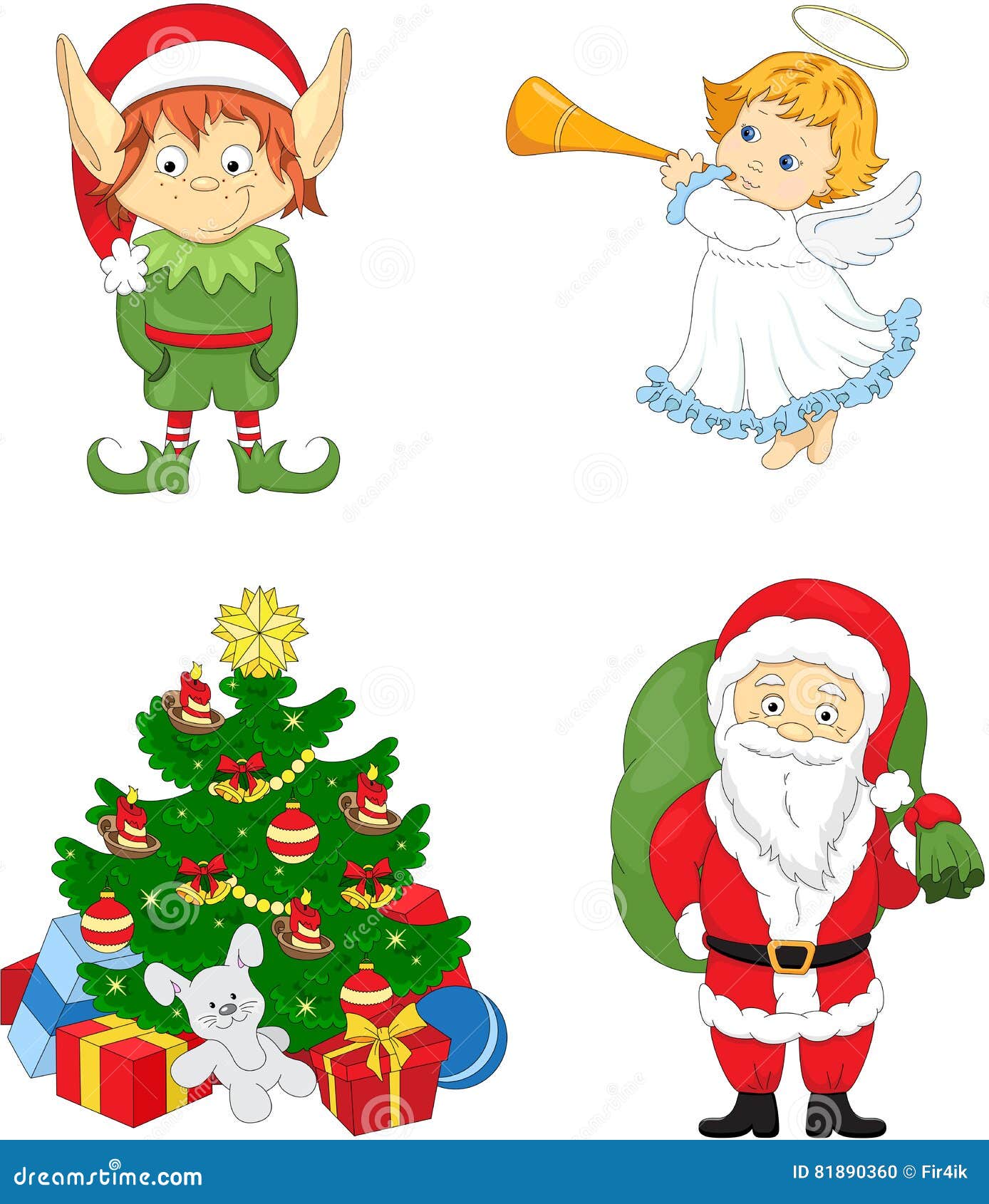 Christmas Elf, Santa, Angel and Tree Stock Vector - Illustration of ...