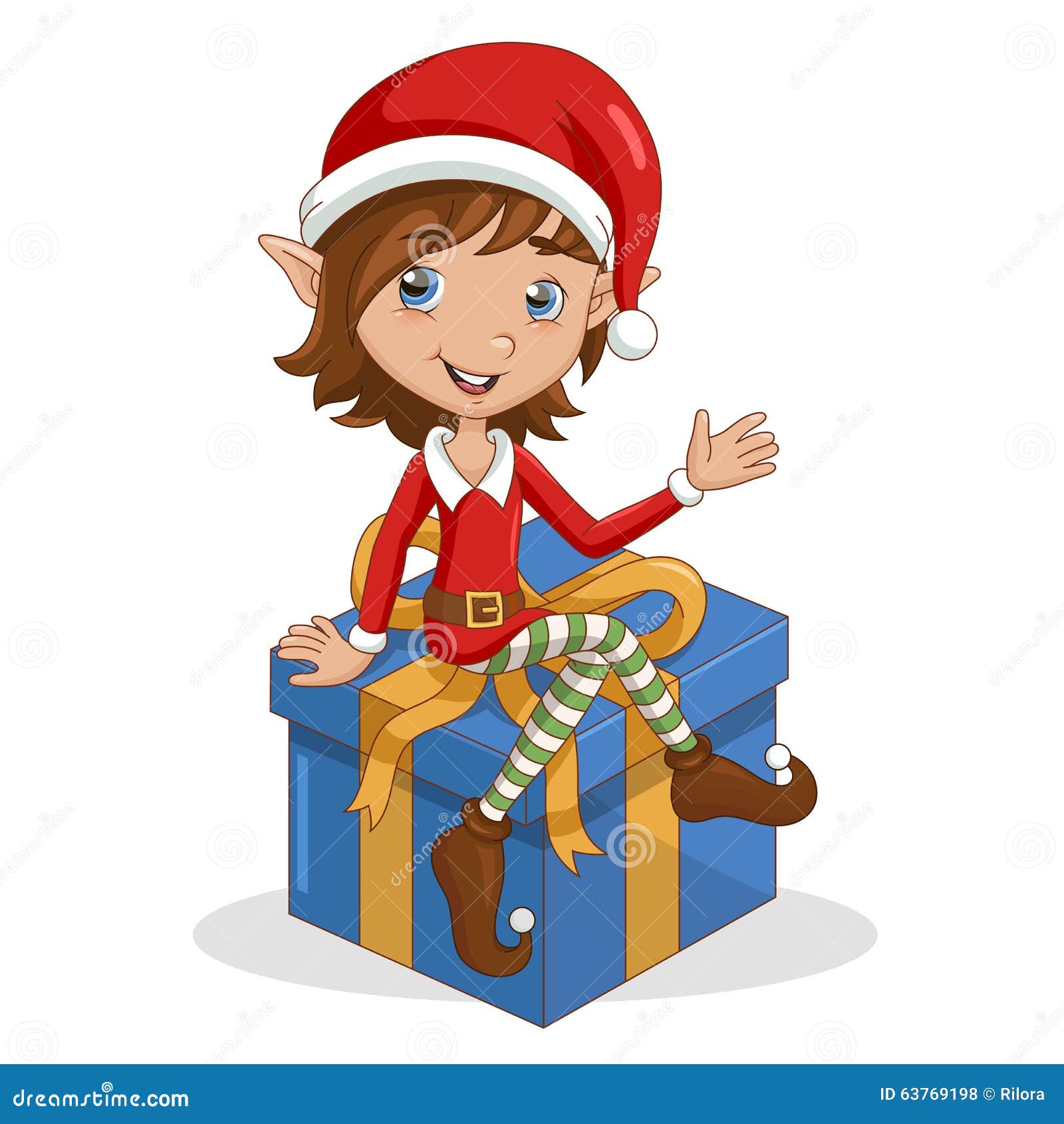 Christmas Elf Sitting on Gift Stock Vector - Illustration of mascot ...