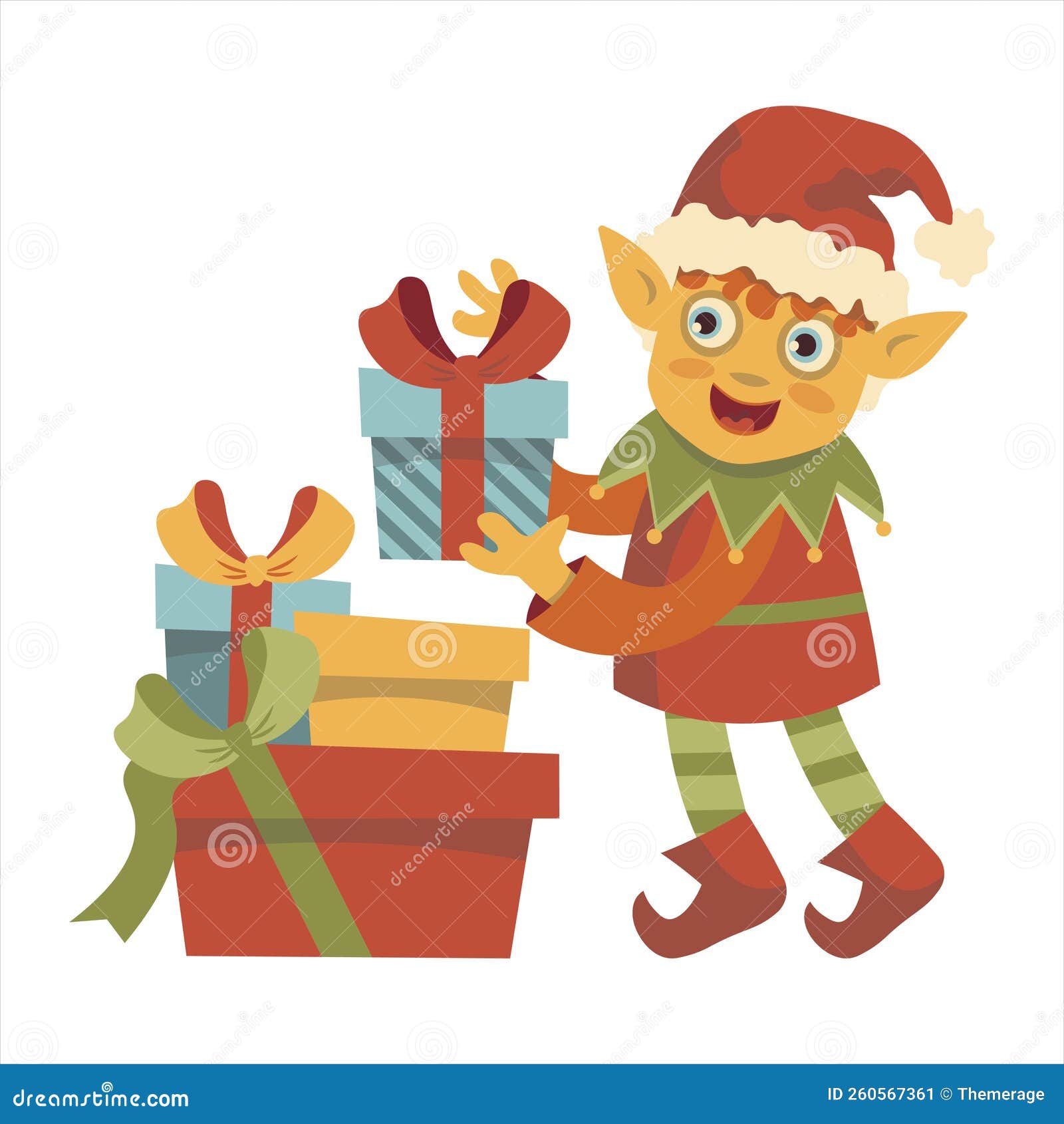 Christmas Elf Stacking Presents in Stack of Presents Vector Character ...