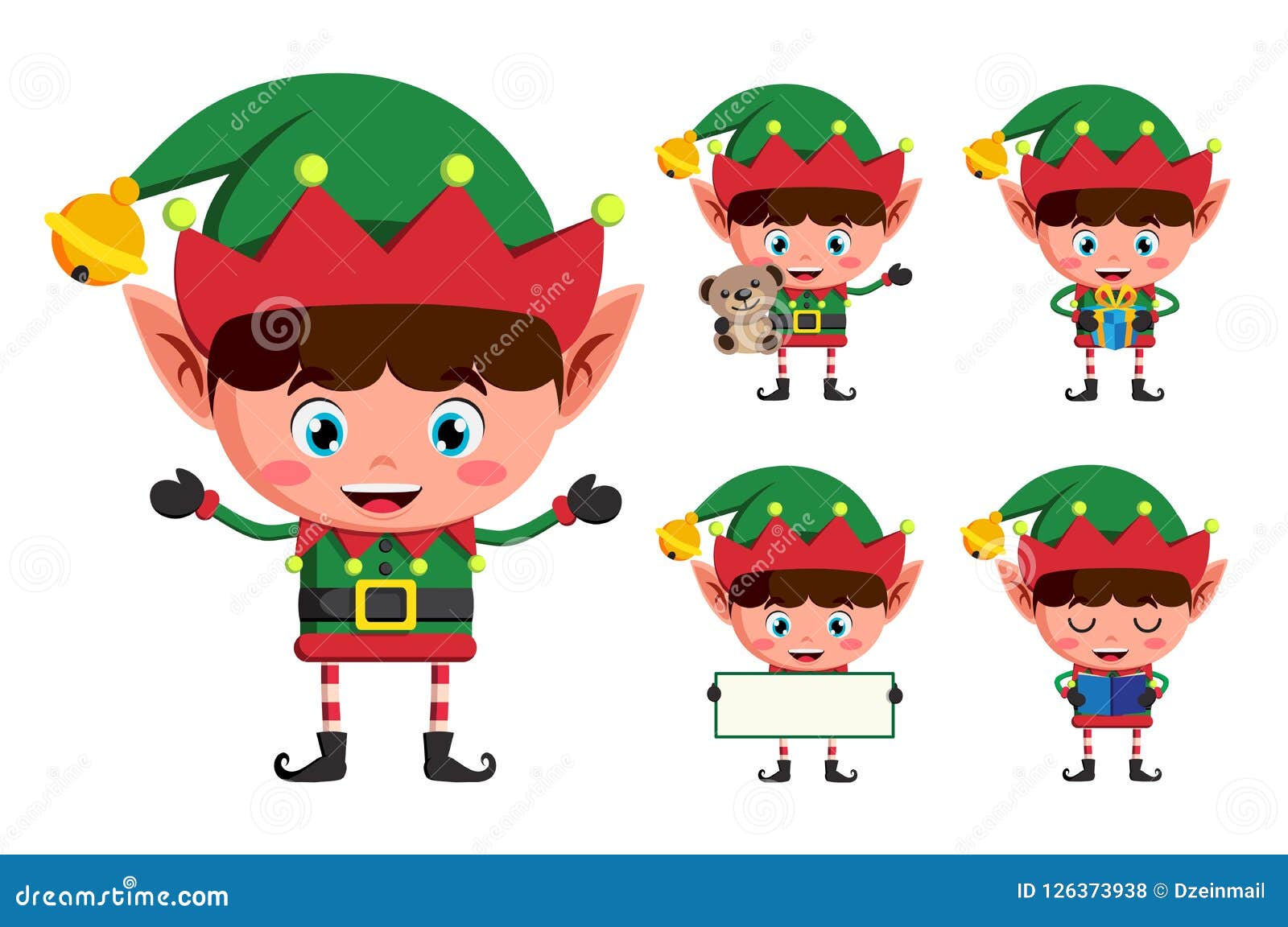 Christmas Elf Vector Character Set. Young Boy Elves Cartoon Charcaters ...
