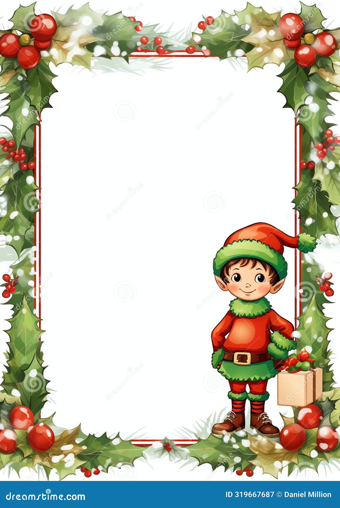 Christmas Elf Watercolor Winter Border Stock Illustration ...
