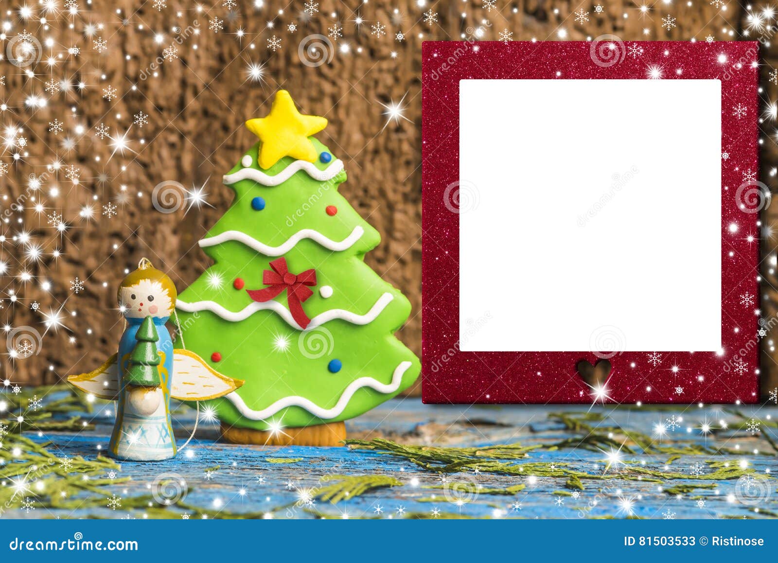 Christmas Empty Photo Frame Angel and Tree. Stock Image - Image of ...