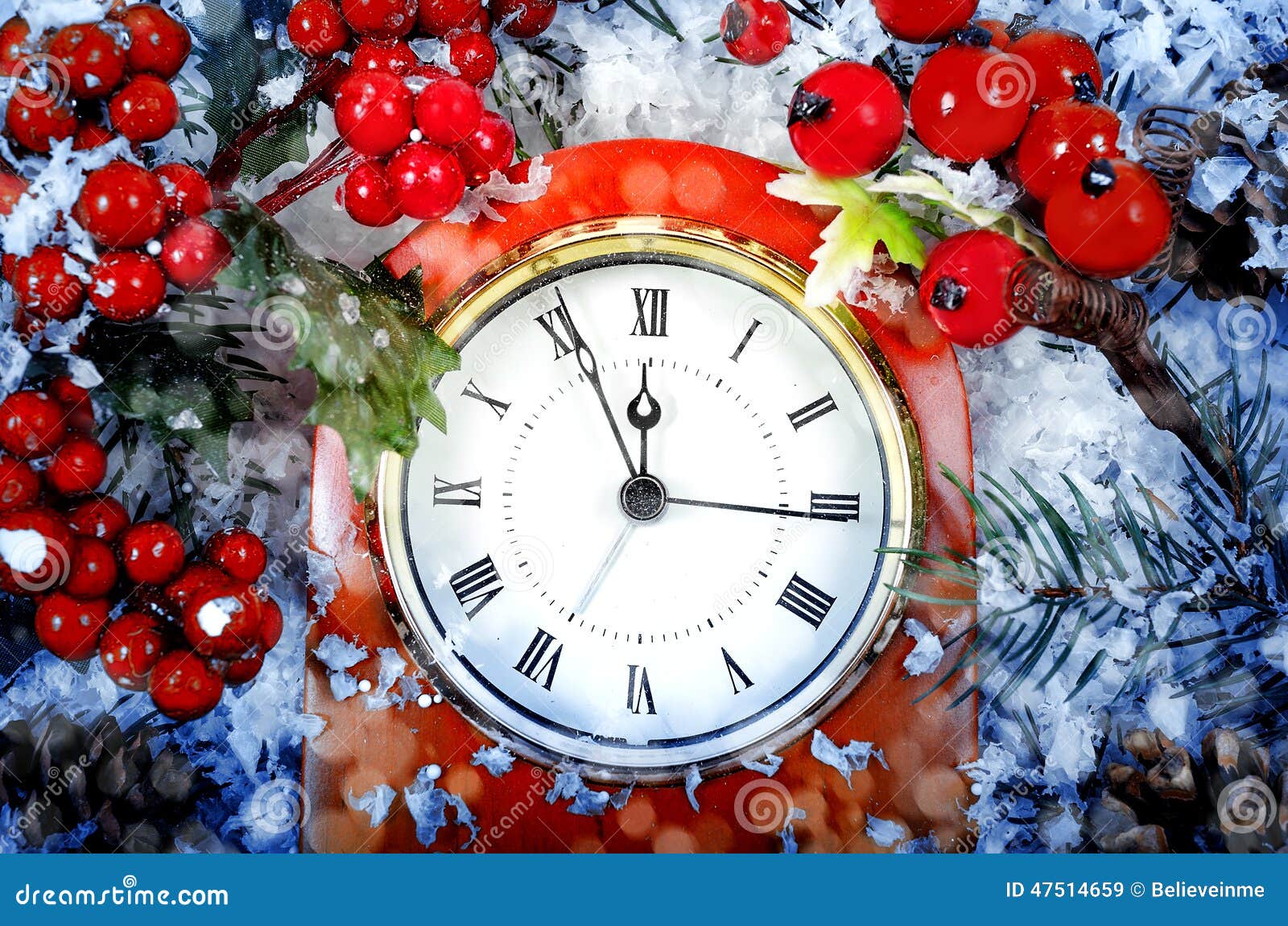 Christmas Eve and New Years at Midnight Stock Image - Image of pine ...