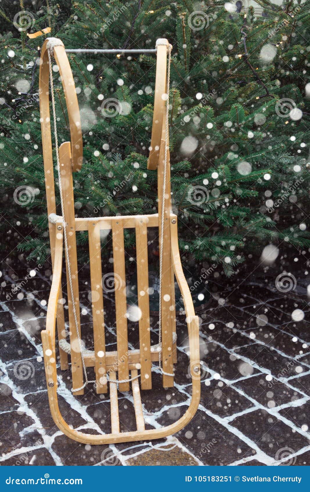 Christmas Fair. Sledge Against the Backdrop of a Christmas Tree, for ...