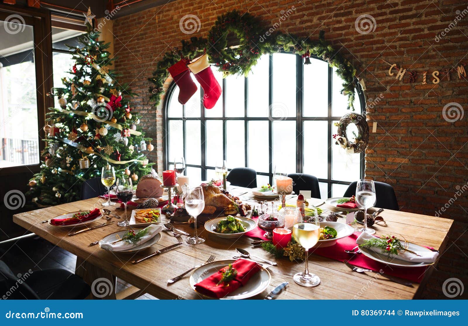 Christmas Family Dinner Table Concept Stock Photo - Image of merry ...